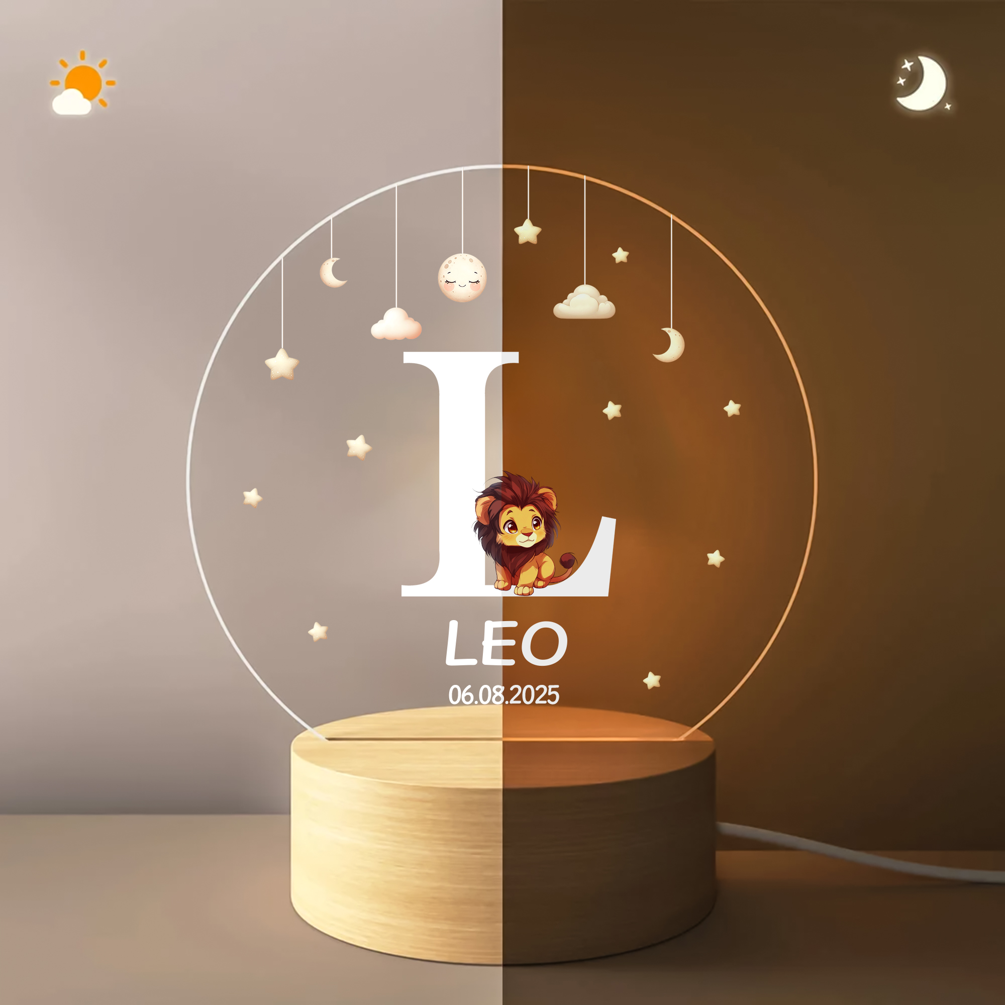 Personalized Cute Animal Dog Cat LED Night Light with Name and Wooden ...