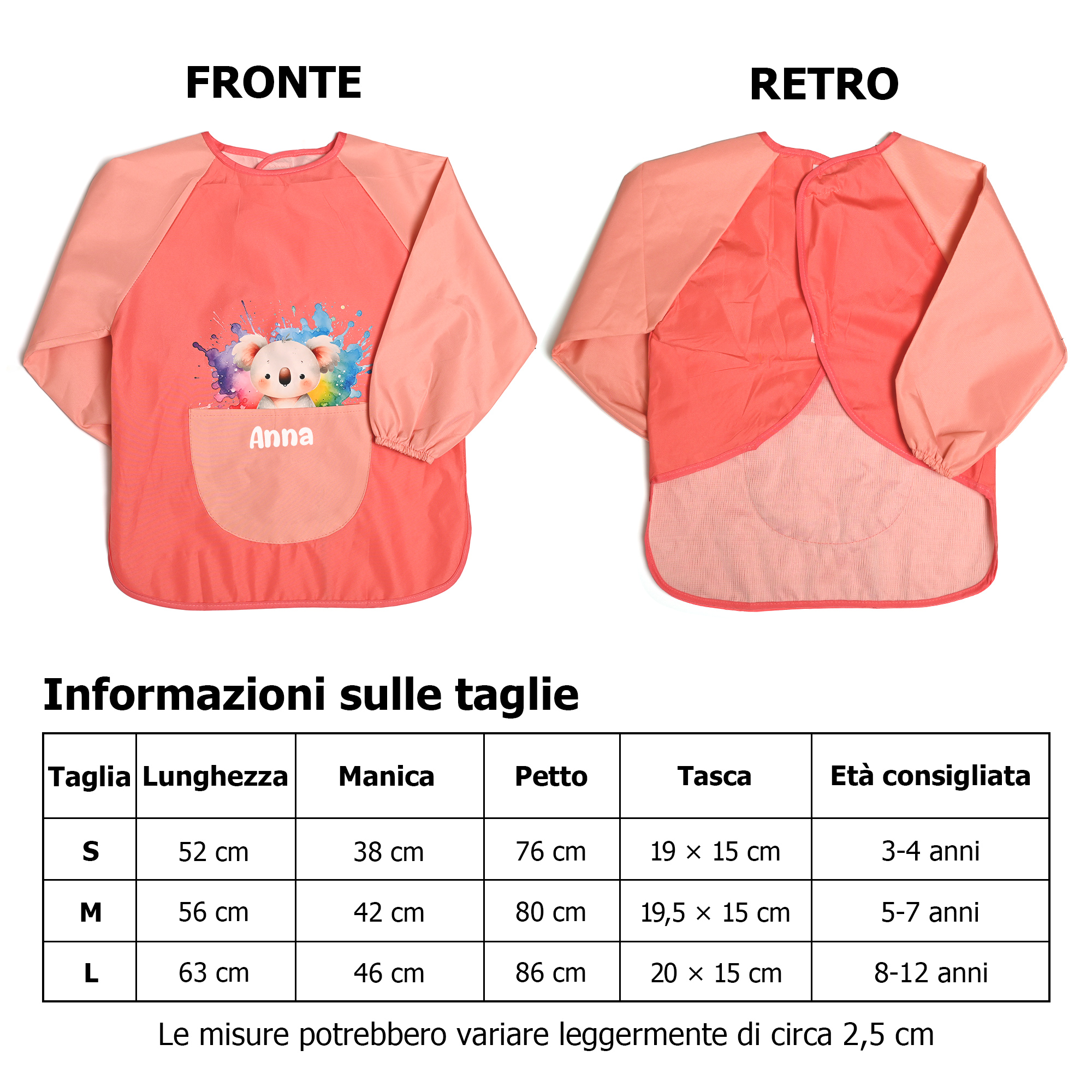 Grembiule personalizzato a maniche lunghe personalizzato con nome ...