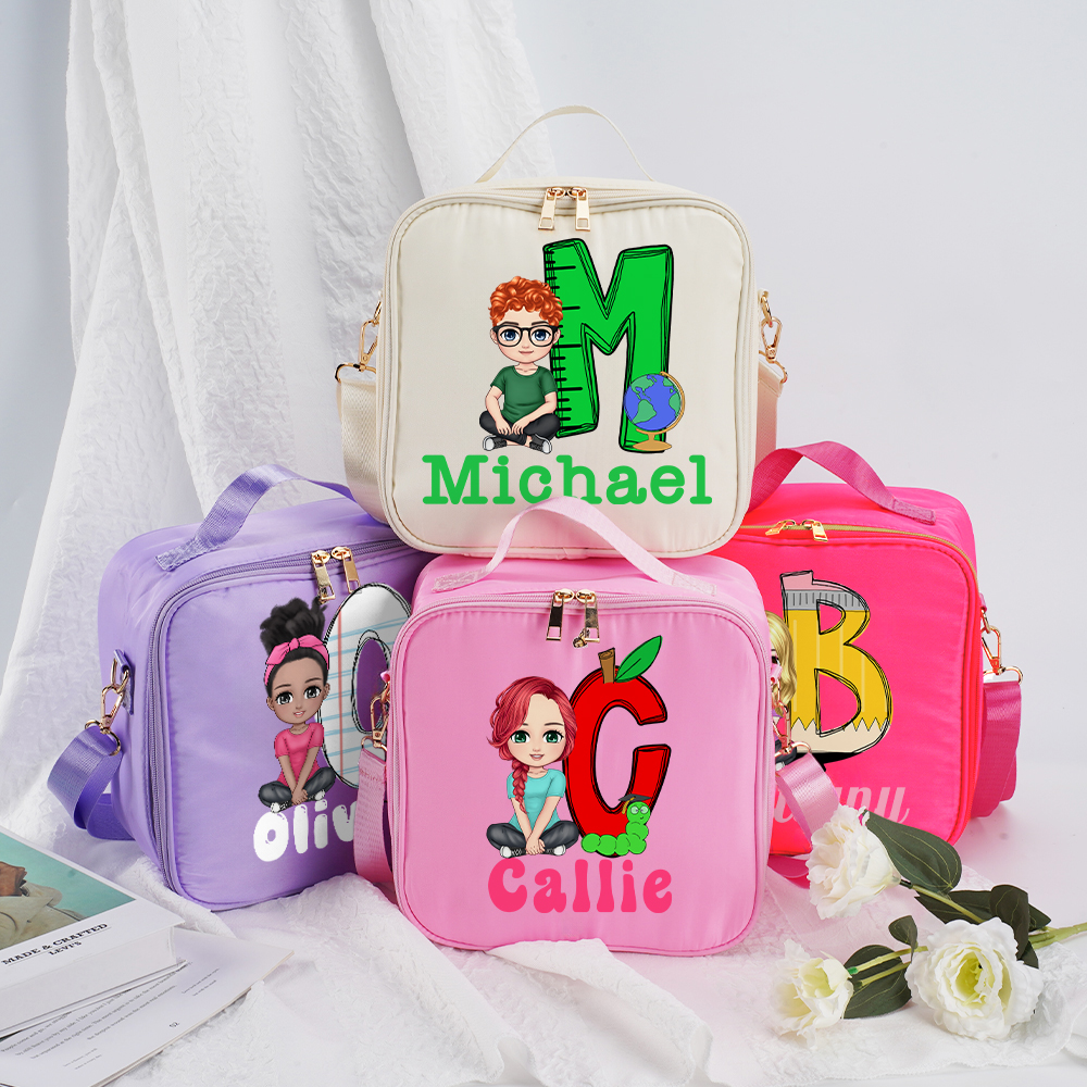 Personalized Cartoon Character Apple Pencil Initial Insulated Lunch Bag ...