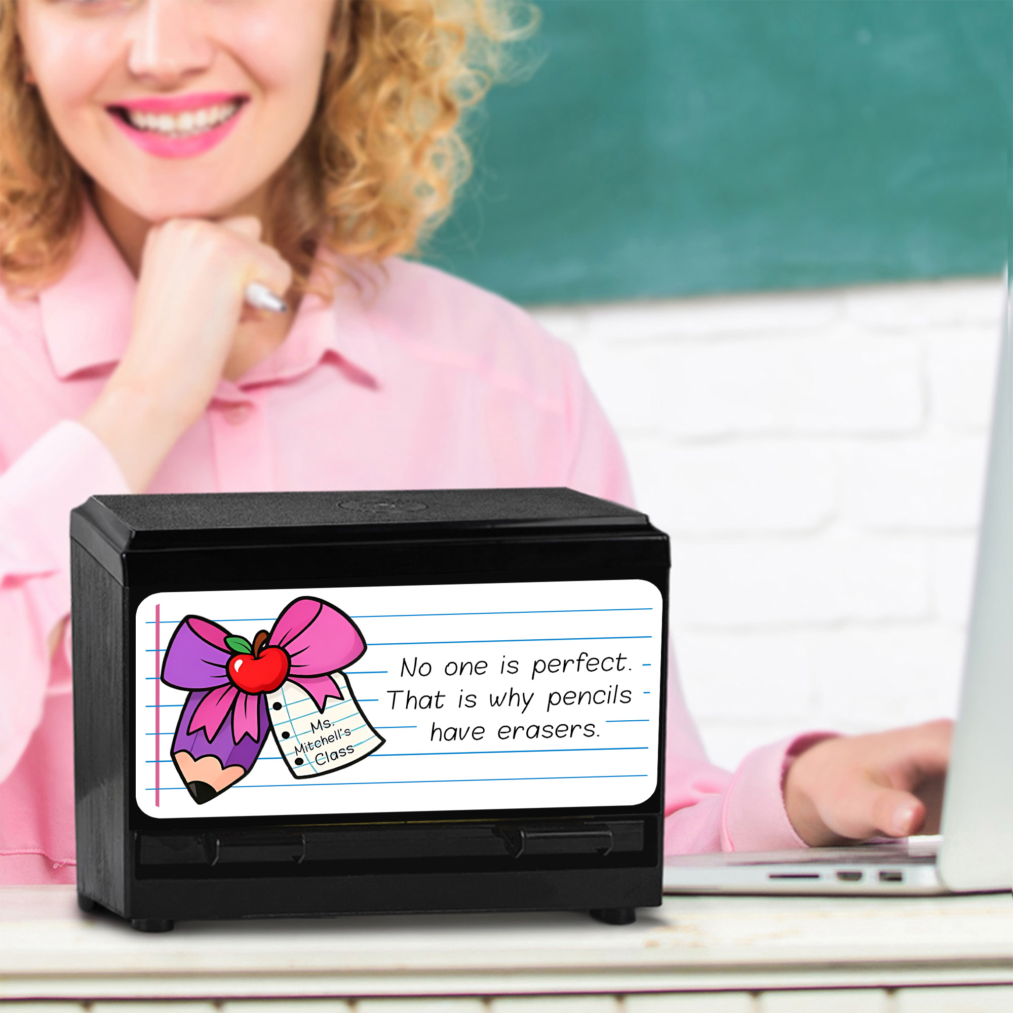 Personalized Teacher Theme Bow Spot Neon Decal Pencil Dispenser with ...