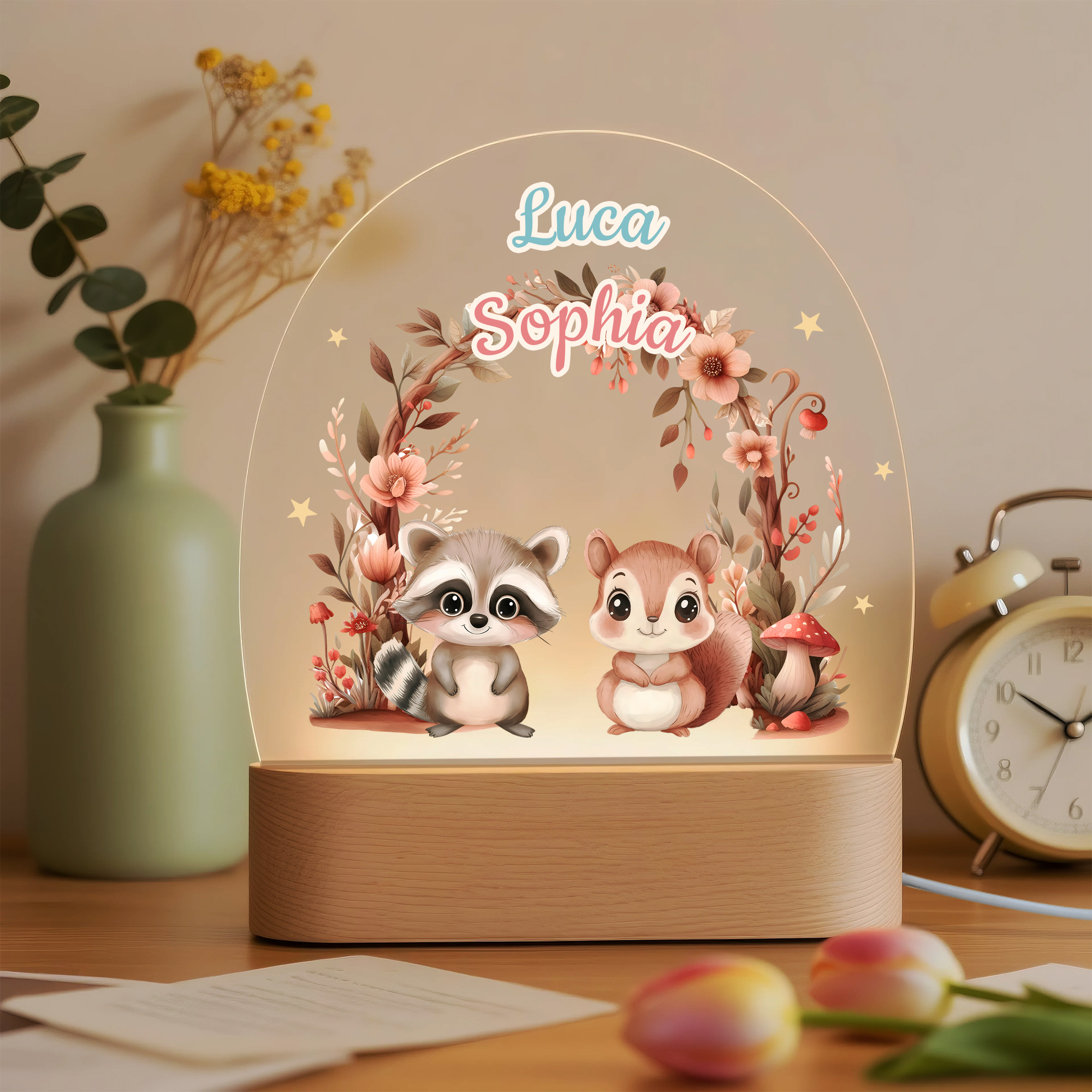 Veilleuse LED Acrylique Personnalisée avec Nom et Motif d'Animal ...