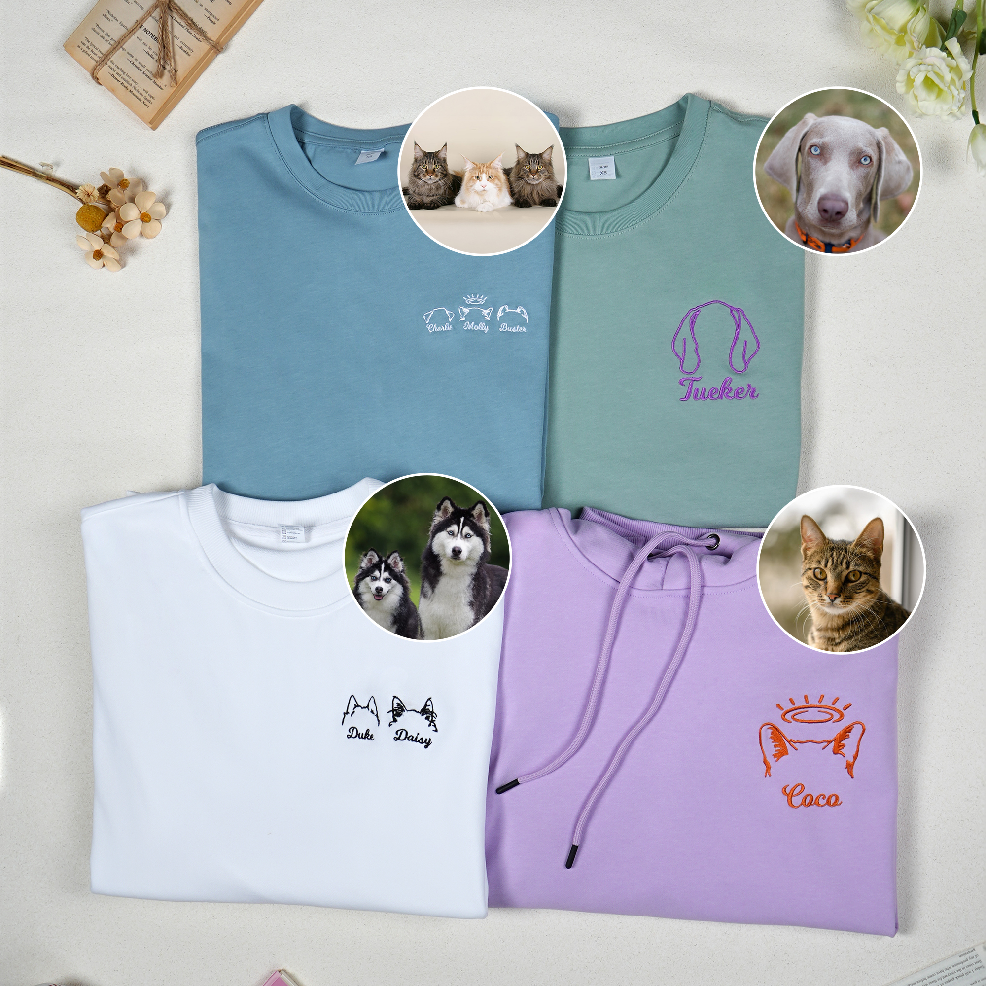 Personalizzato ricamato cane gatto orecchio Outline T-shirt Felpa con ...