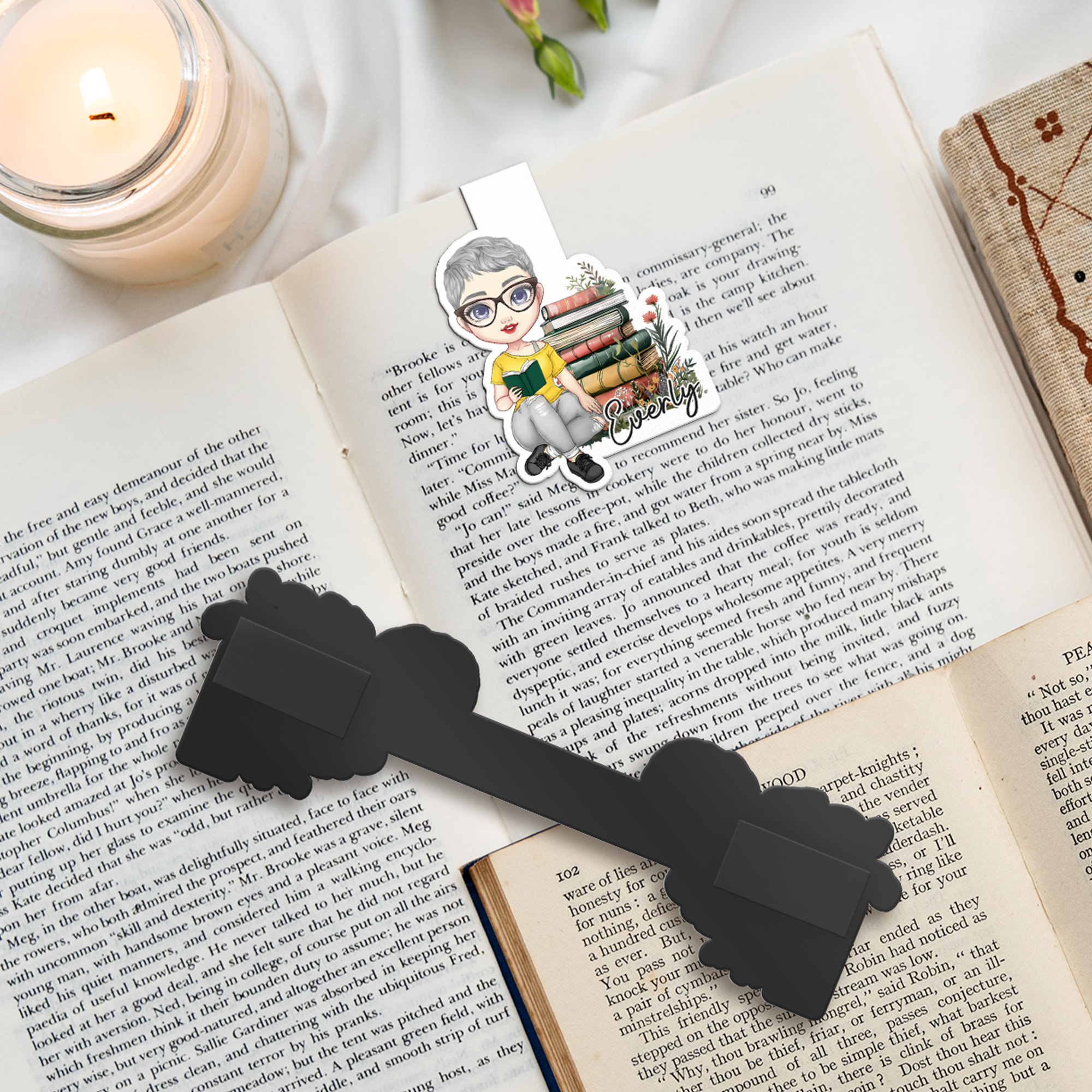 Personalised Floral Book Cartoon Character Magnetic Bookmark Clip with ...