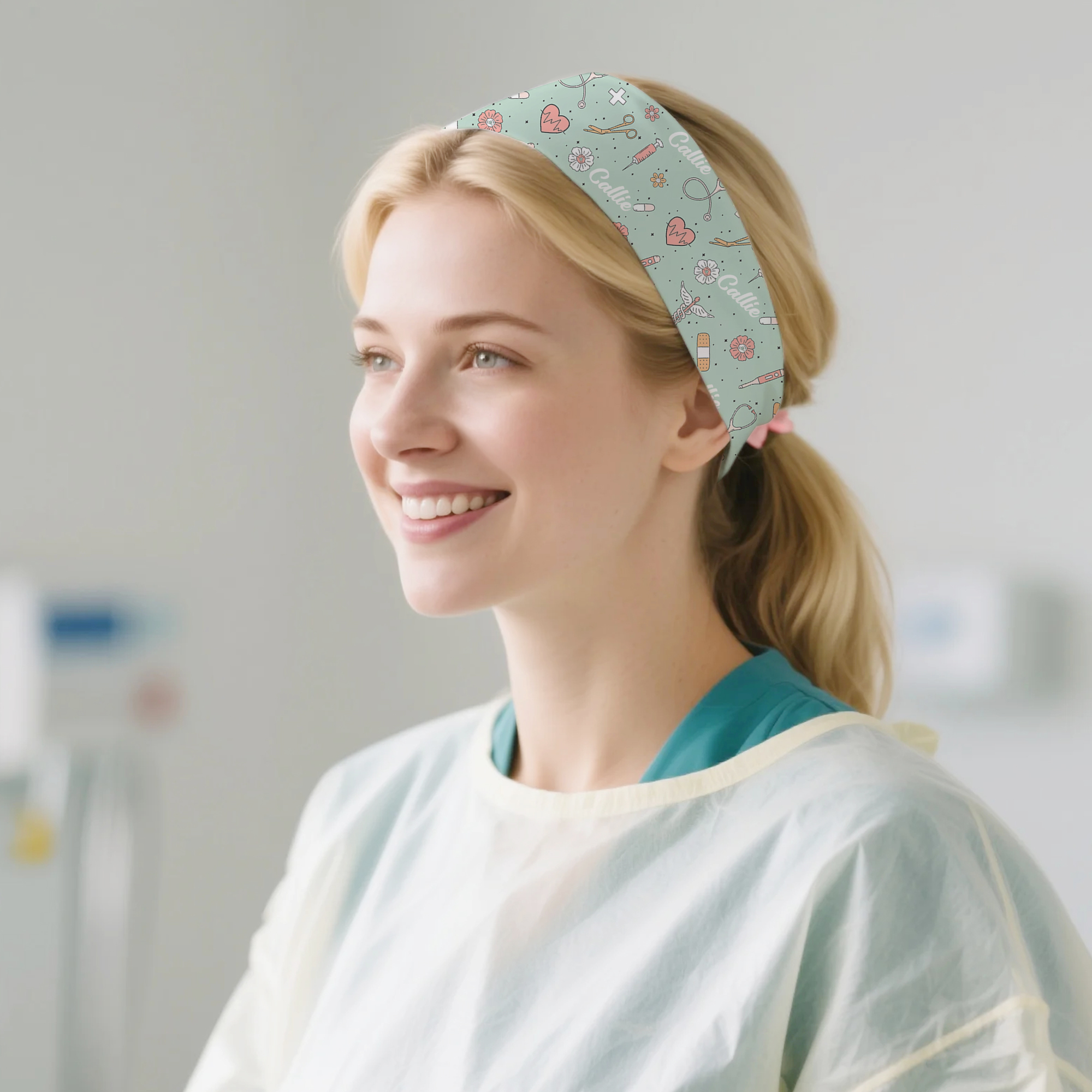 Personalised Cute Floral Medical Element Sweat-Proof Headband with Name ...