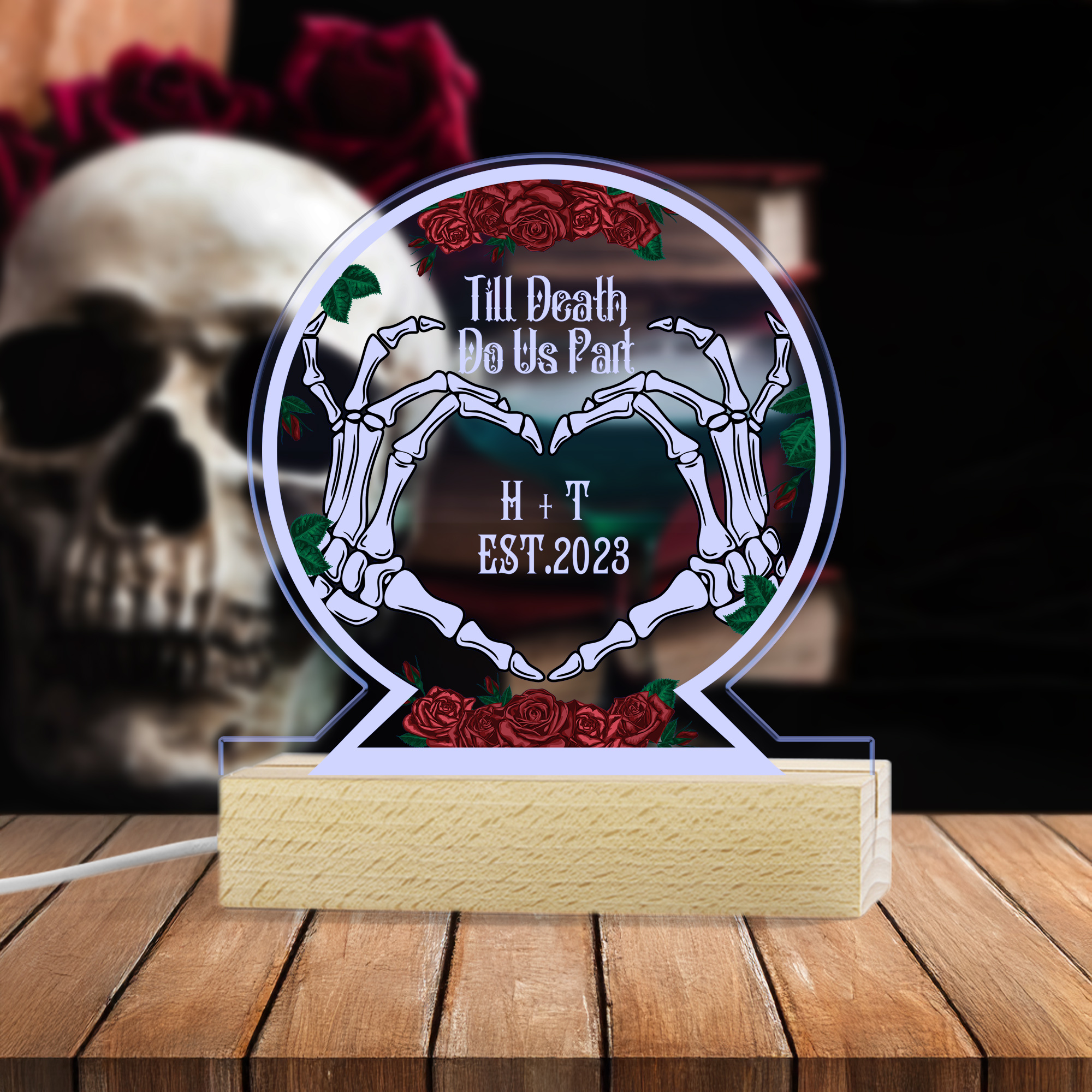 Personalized Till Death Do Us Part Skeleton Hands Acrylic LED Night ...