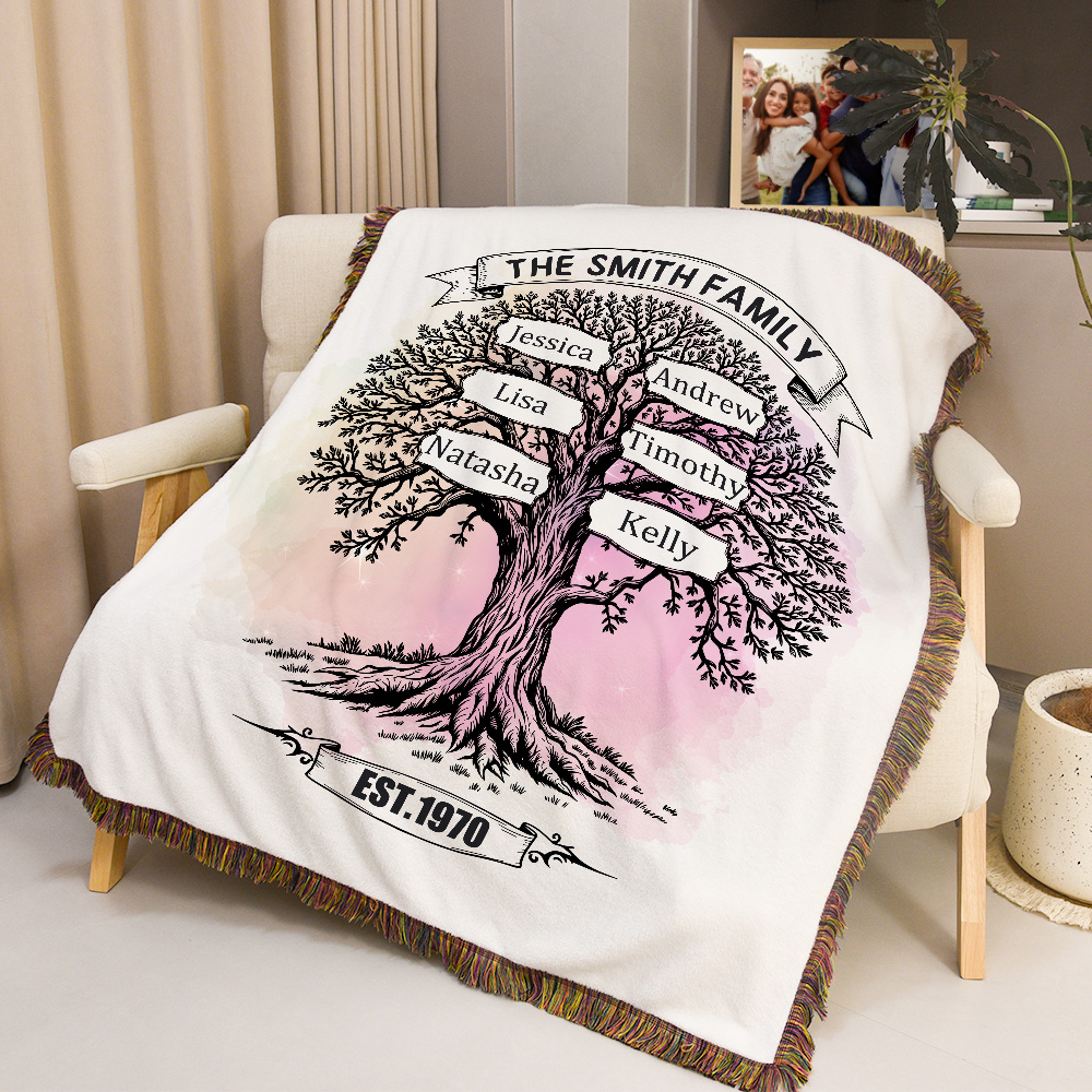 Personalisierte Familie Baum Quaste weiche Decke mit Namen Jahr und ...