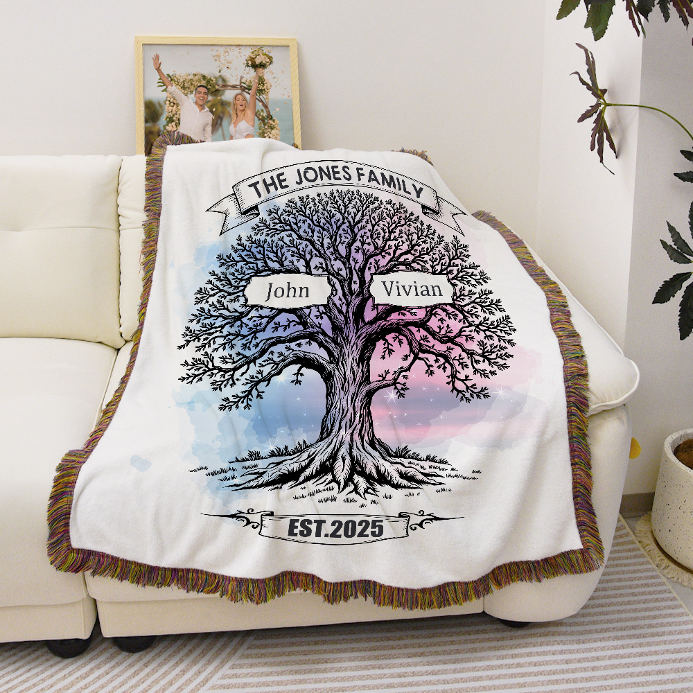 Personalisierte Familie Baum Quaste weiche Decke mit Namen Jahr und ...