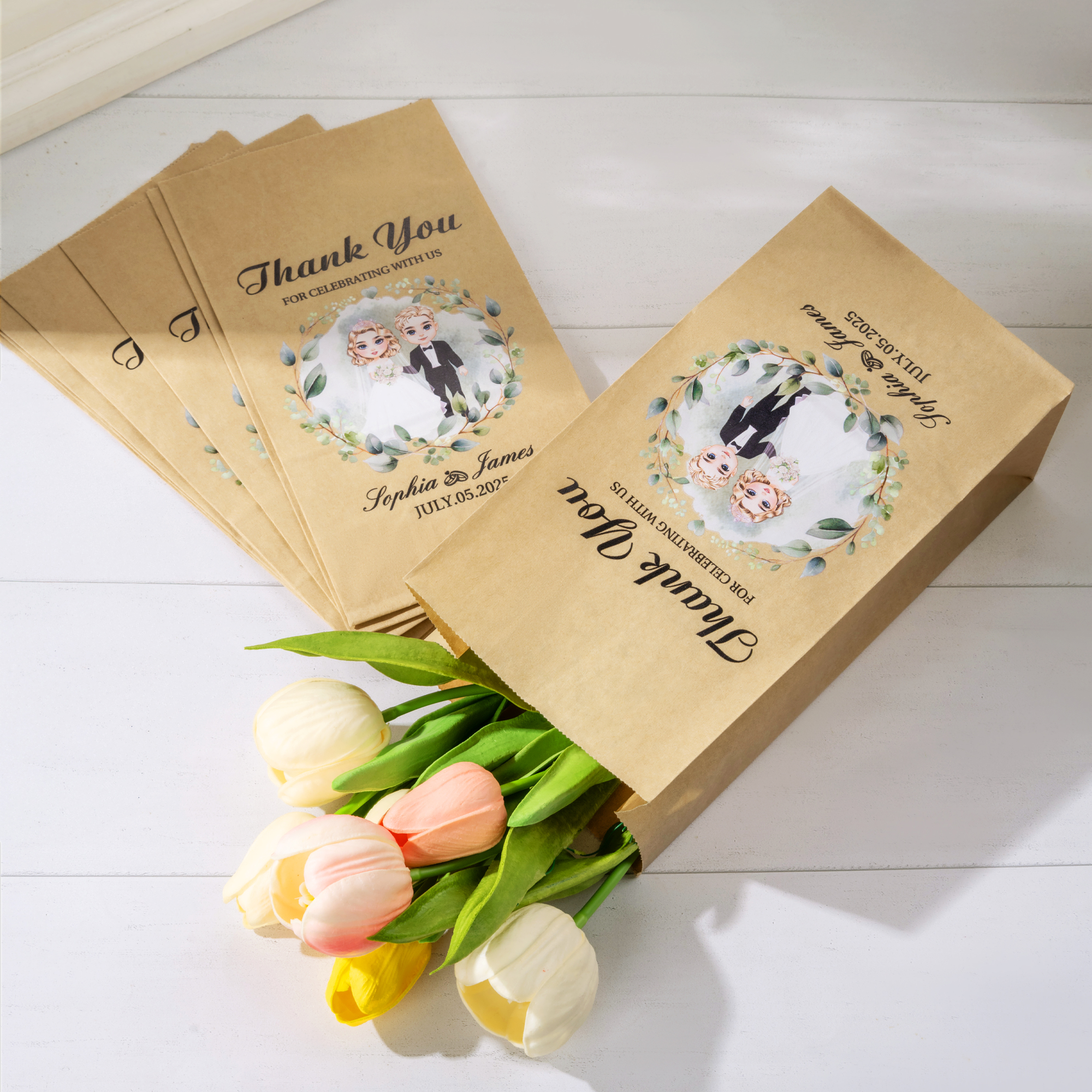 Personalised Cartoon Bride and Groom Food-Grade Paper Treat Bags with ...