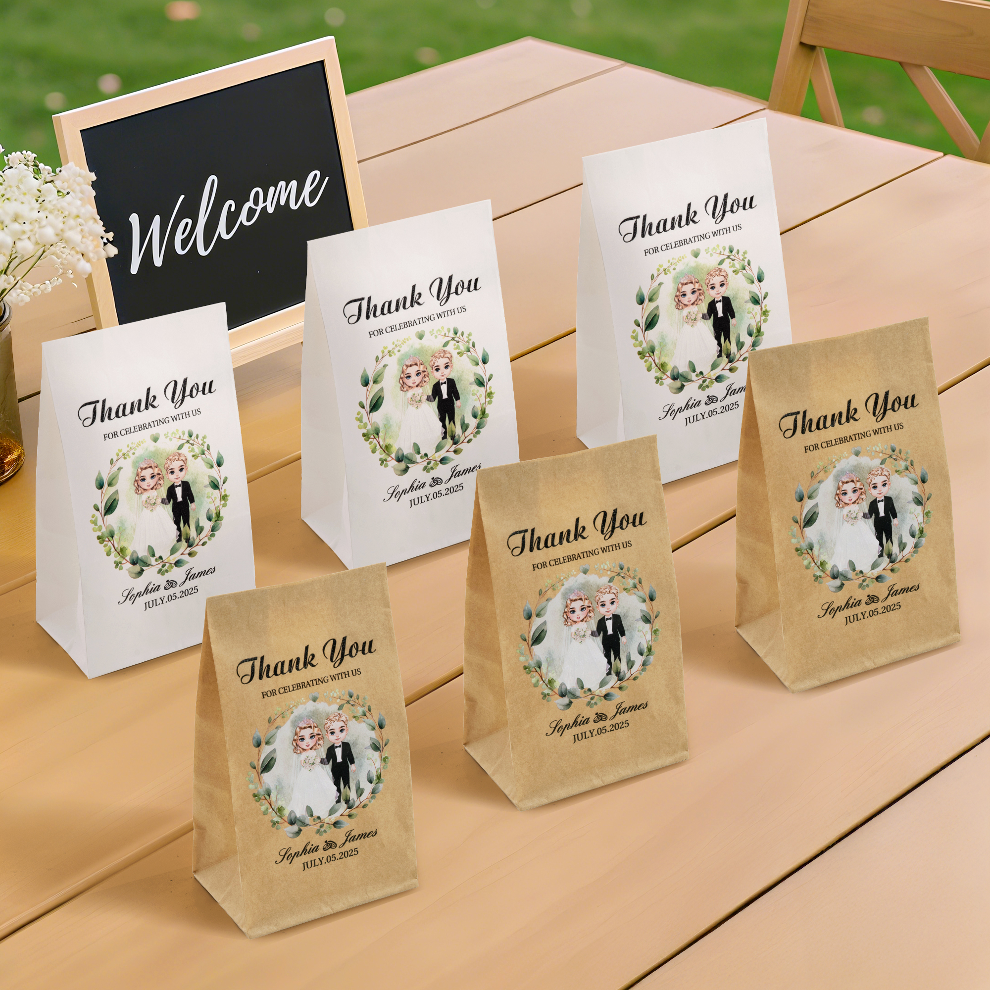 Personalised Cartoon Bride and Groom Food-Grade Paper Treat Bags with ...