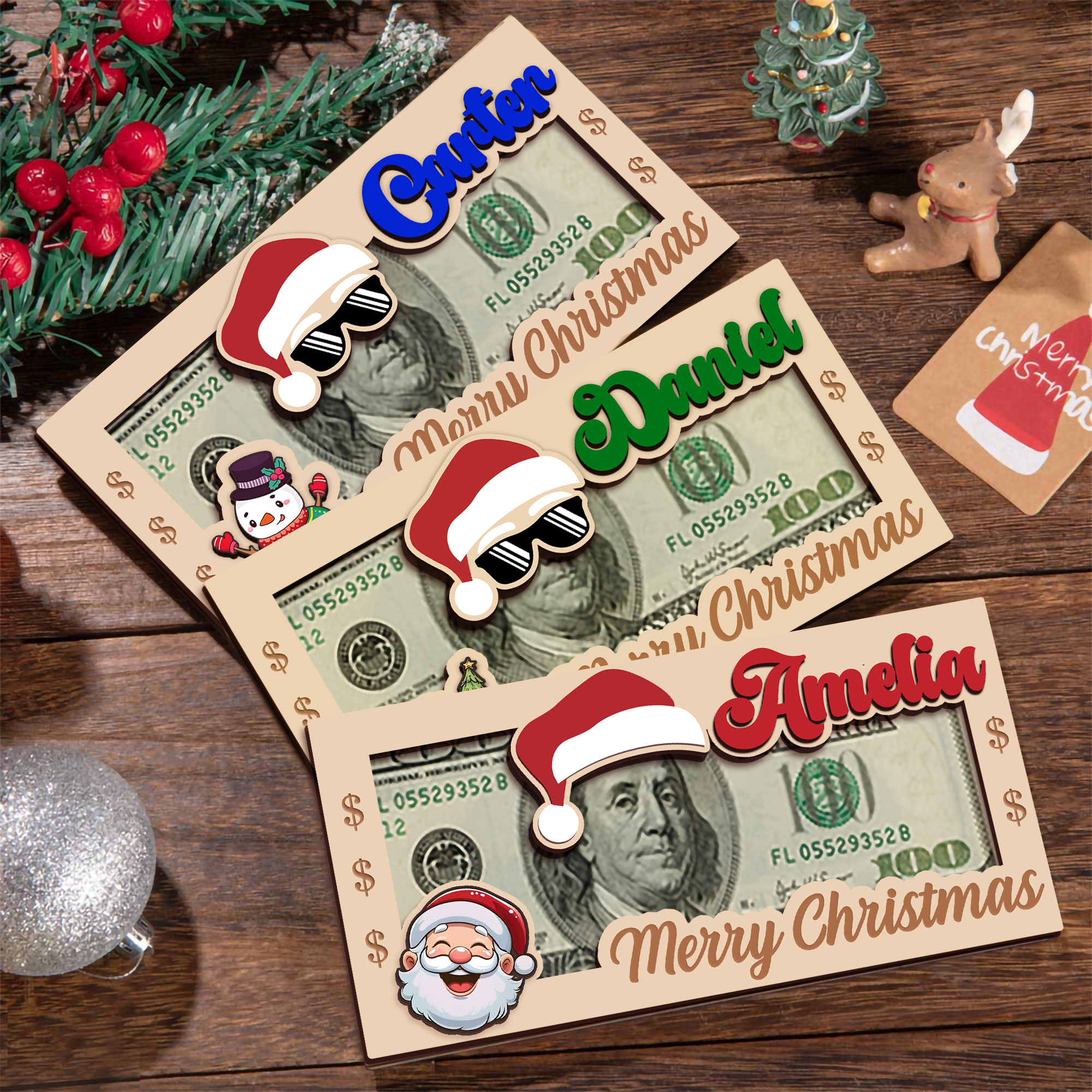 Personalized Santa Claus Hat Wooden Money Holder with Name Unique Money ...