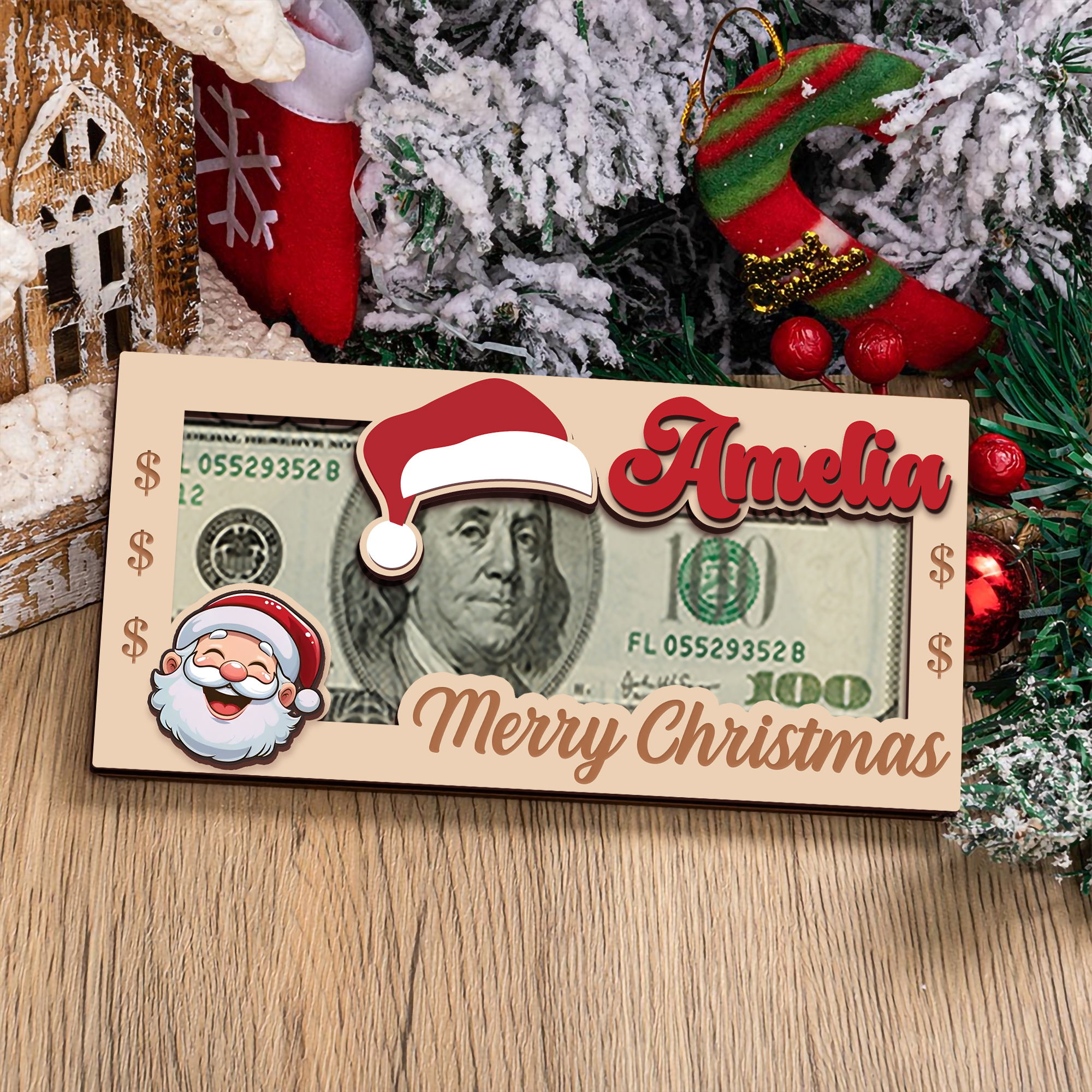 Personalized Santa Claus Hat Wooden Money Holder with Name Unique Money ...
