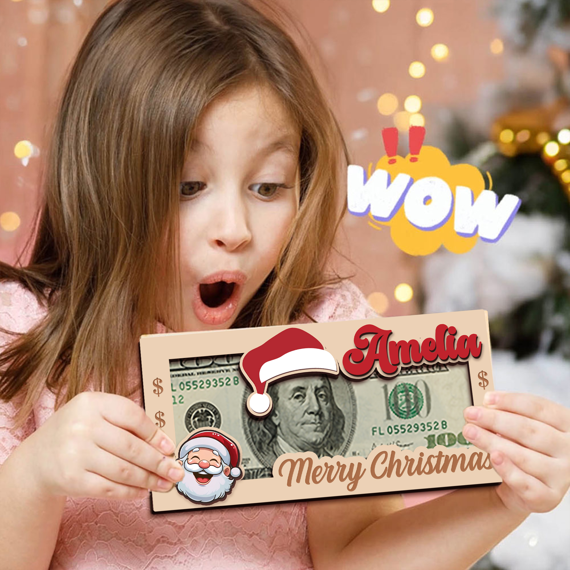 Personalized Santa Claus Hat Wooden Money Holder with Name Unique Money ...