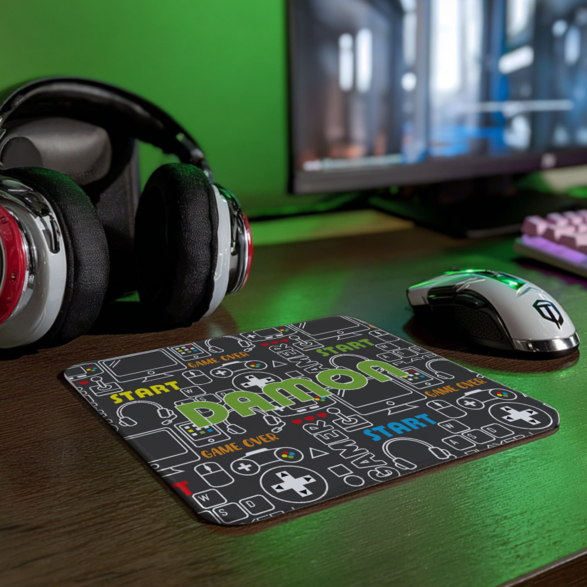 Personalized Game Elements Anti-Slip Mouse Pad with Name Back to School ...