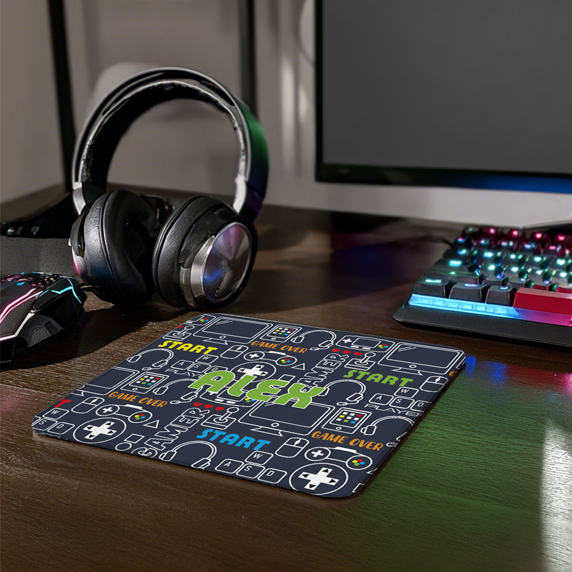 Personalized Game Elements Anti-Slip Mouse Pad with Name Back to School ...