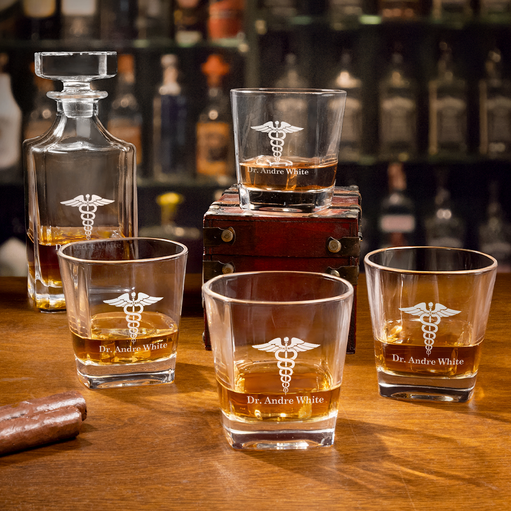 Personalised Doctor Theme Whiskey Decanter 4 Glasses Set with Engraved ...