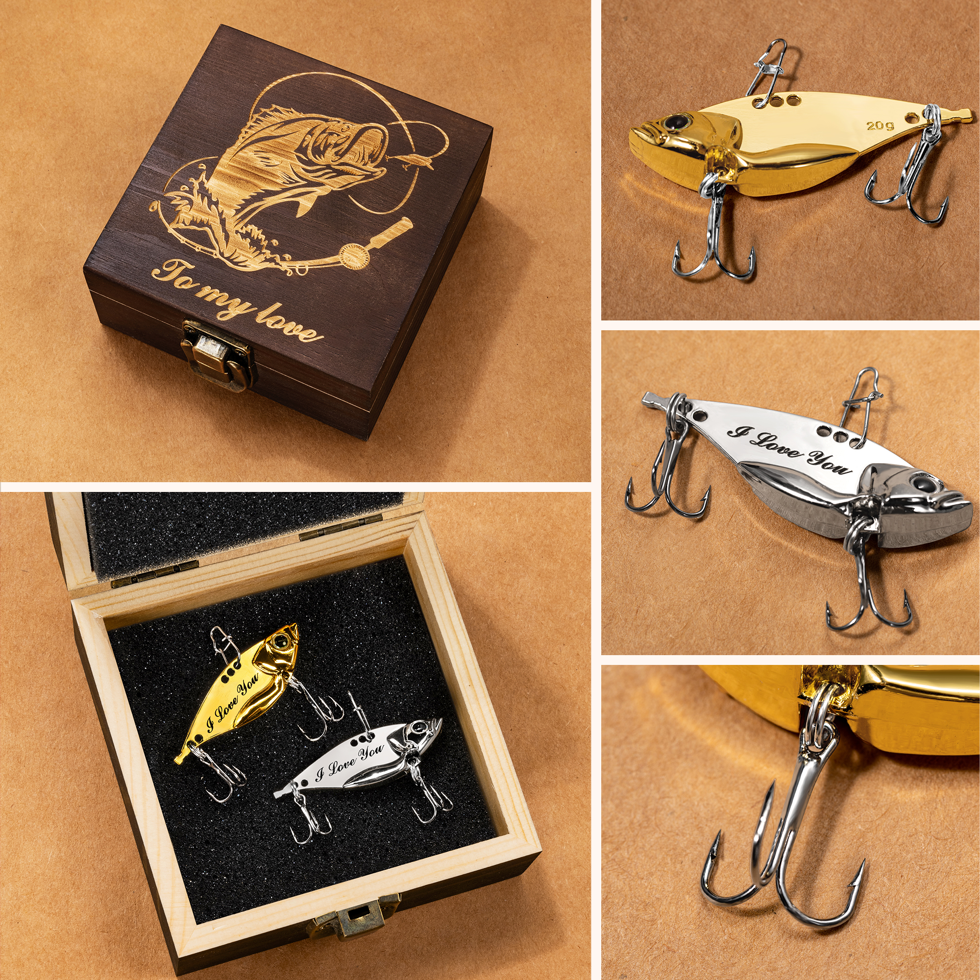Personalized 2 Pcs Metal Bionic Fishing Lures Wooden Box Set with ...