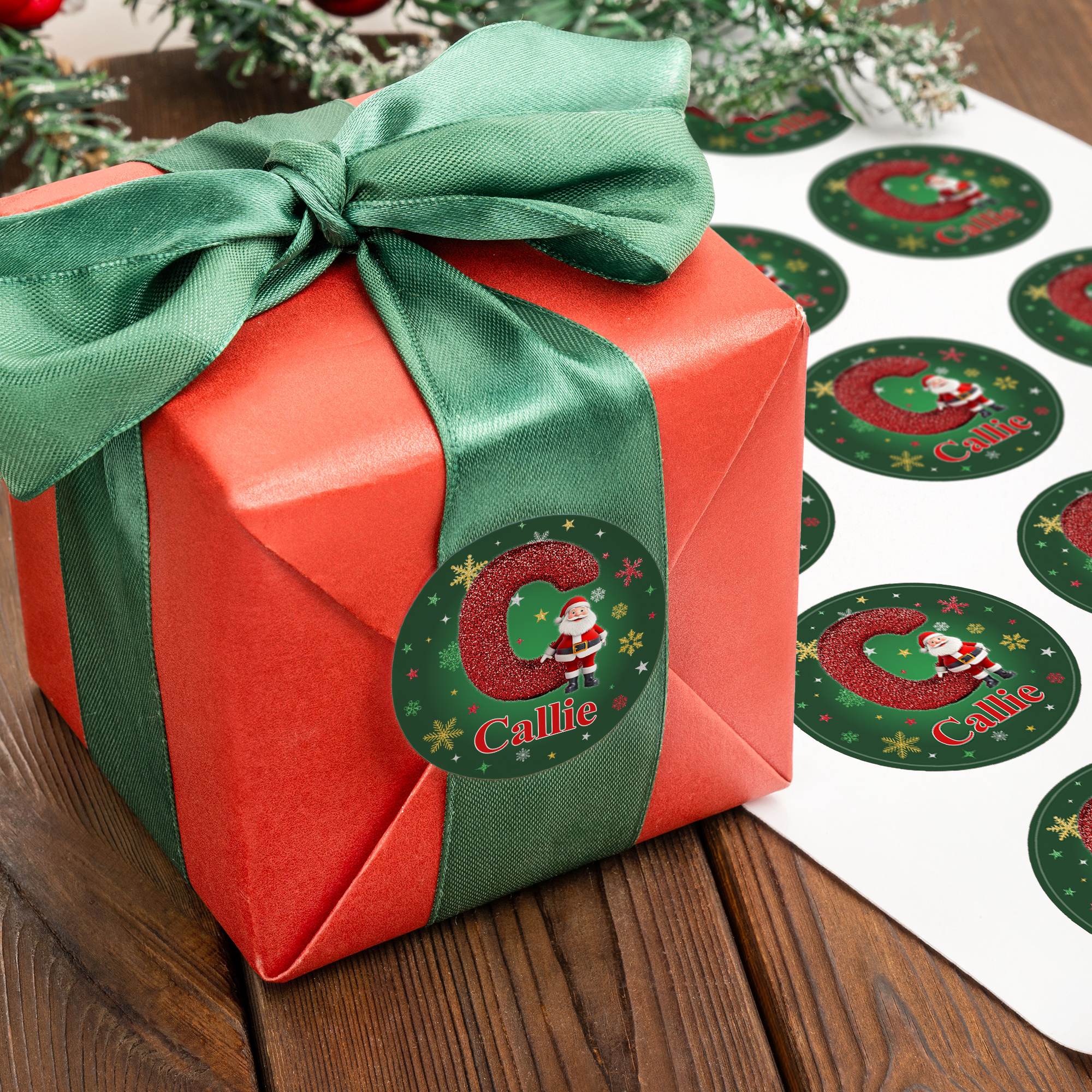 Personalized Cartoon Santa Claus Initial Waterproof Stickers with Name ...