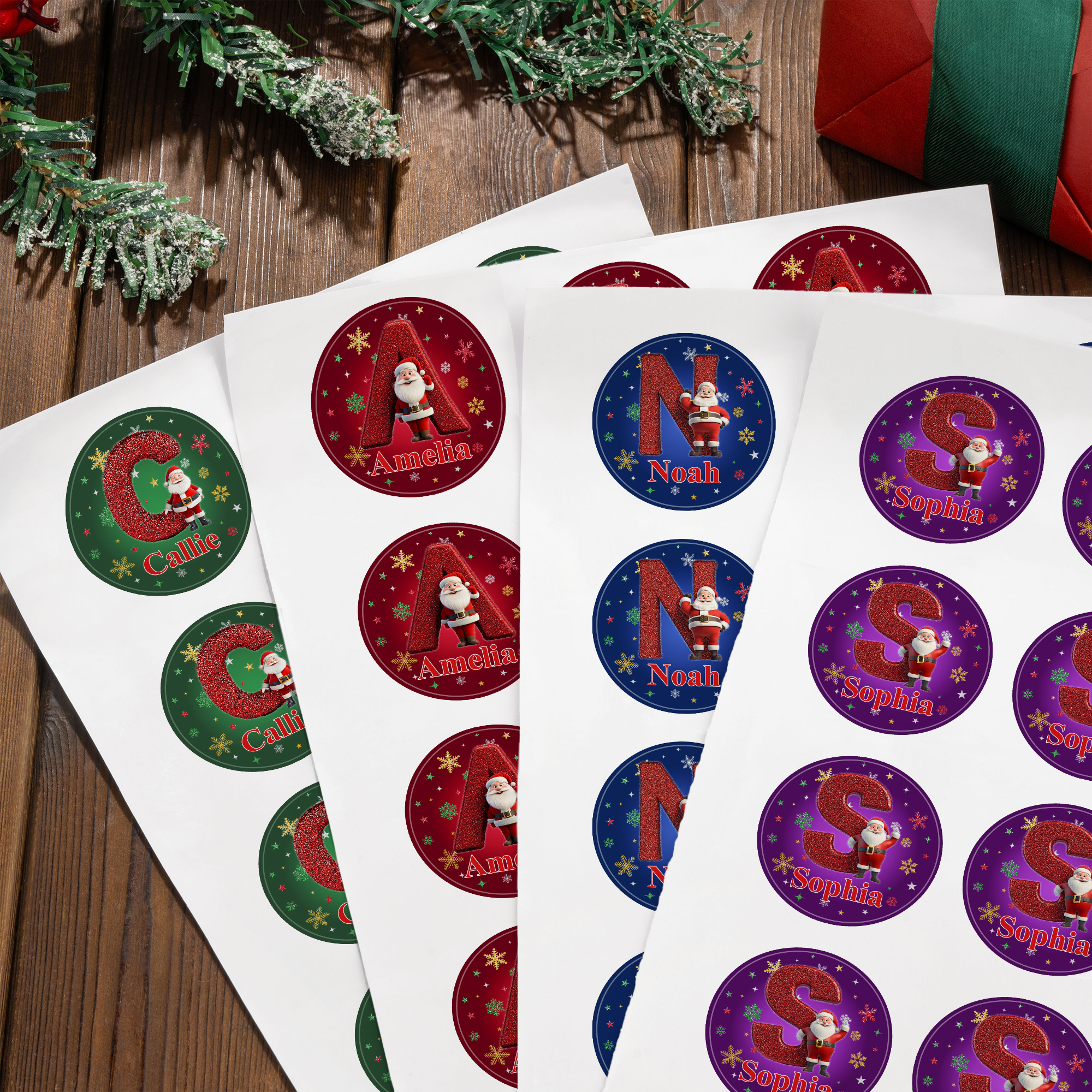 Personalized Cartoon Santa Claus Initial Waterproof Stickers with Name ...