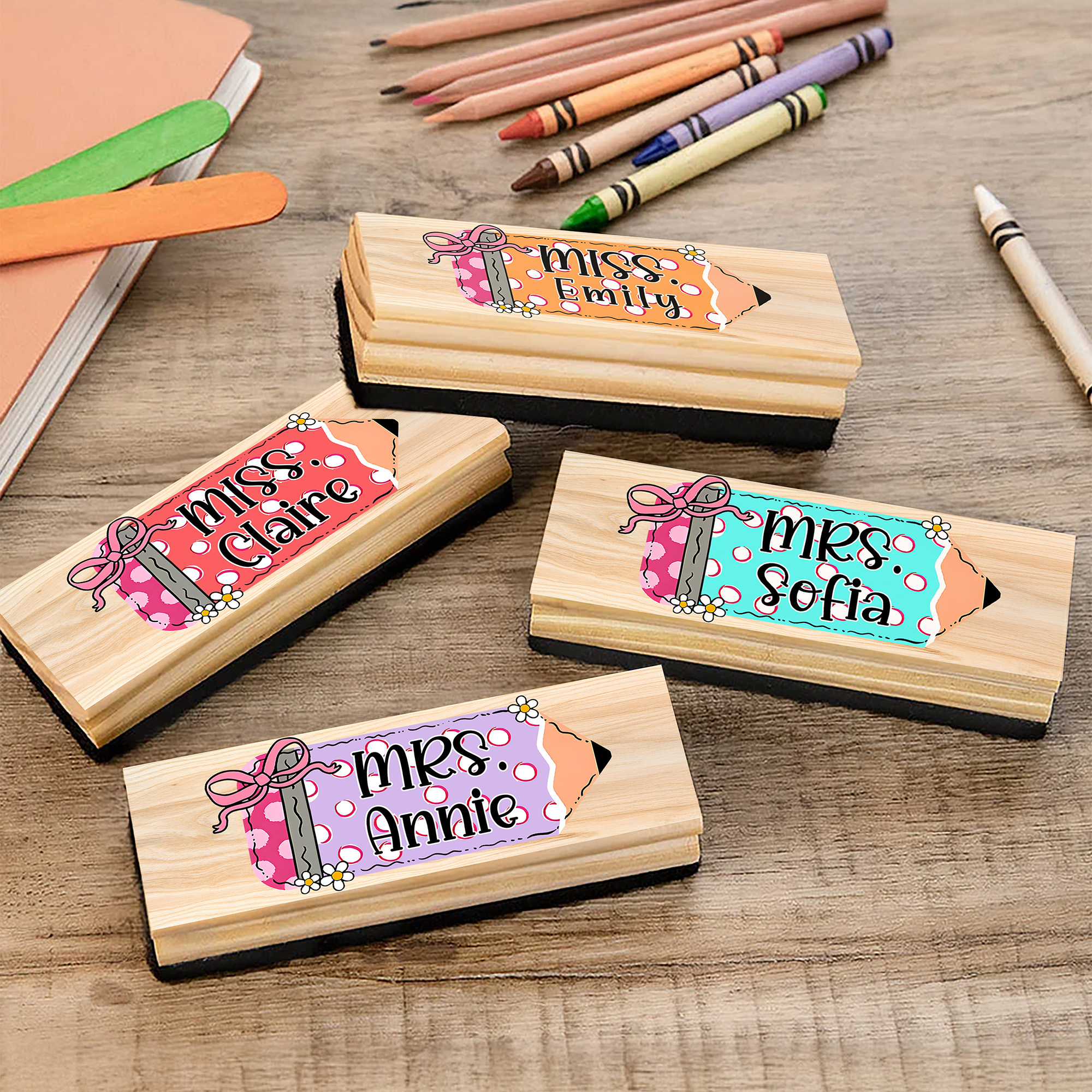 Personalised Bow Pencil Blackboard Rubber with Title and Whiteboard ...
