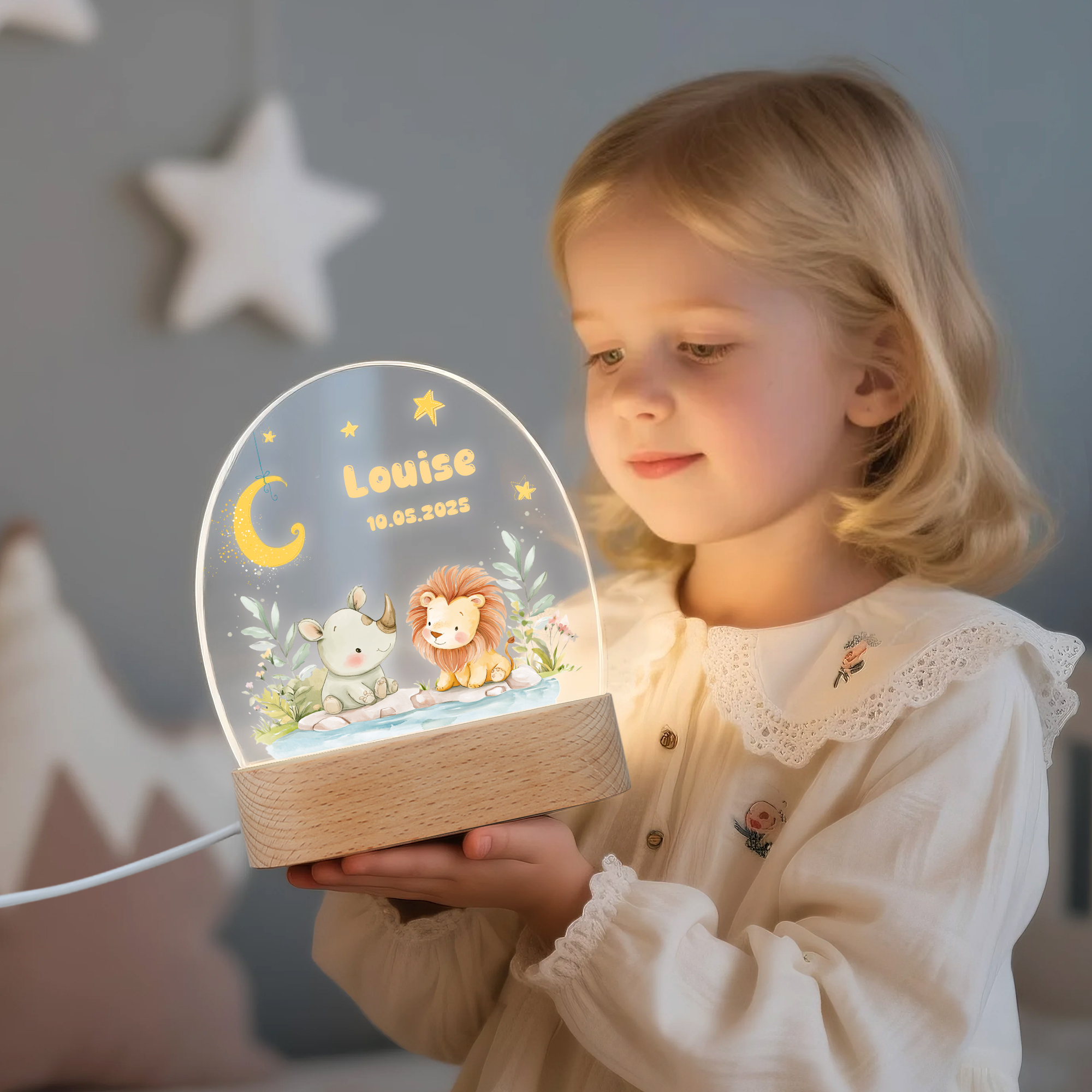Personalized Cute Forest Animal Lion Elephant LED Night Light with ...