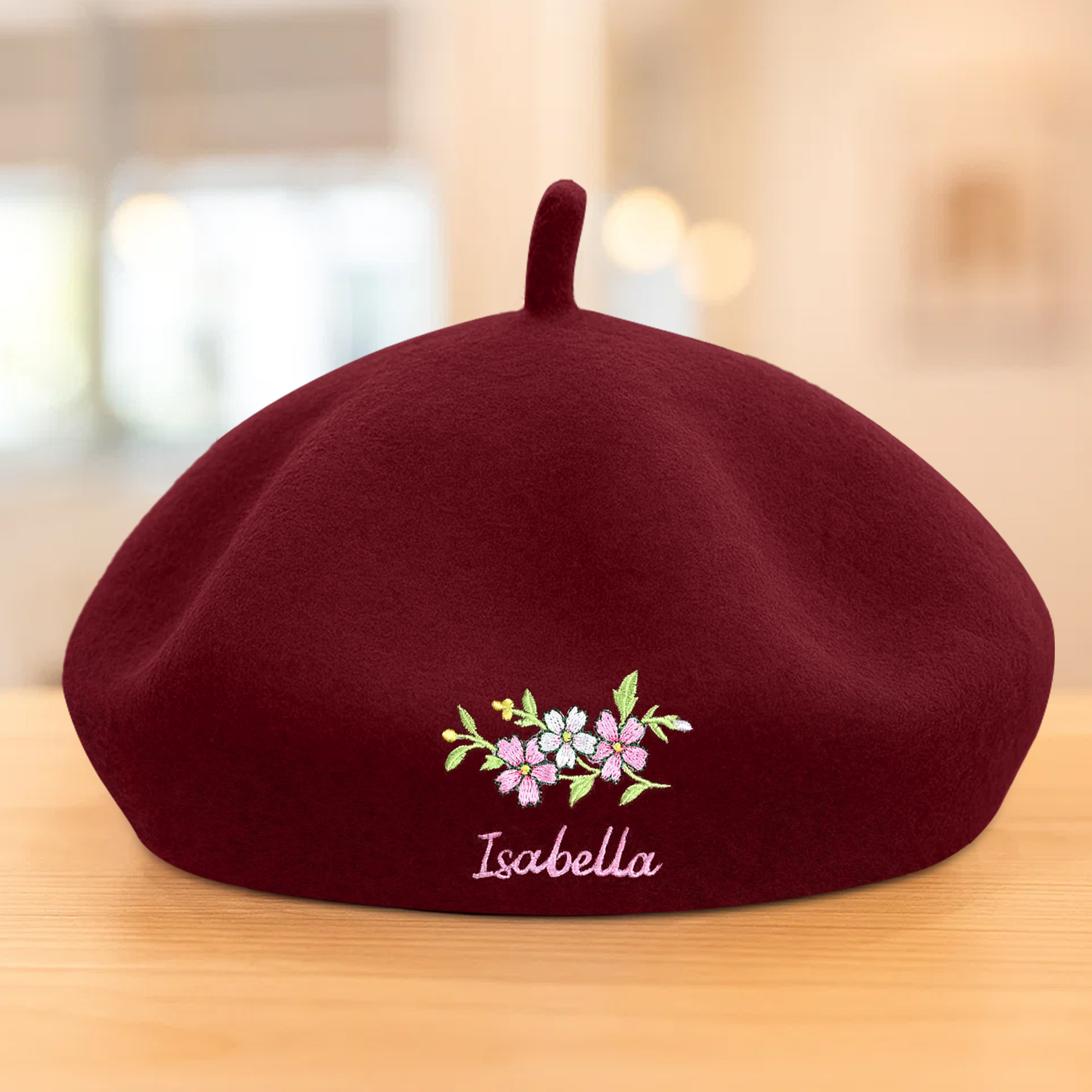 Personalized Floral Embroidered Beret with Name Birthday Anniversary ...