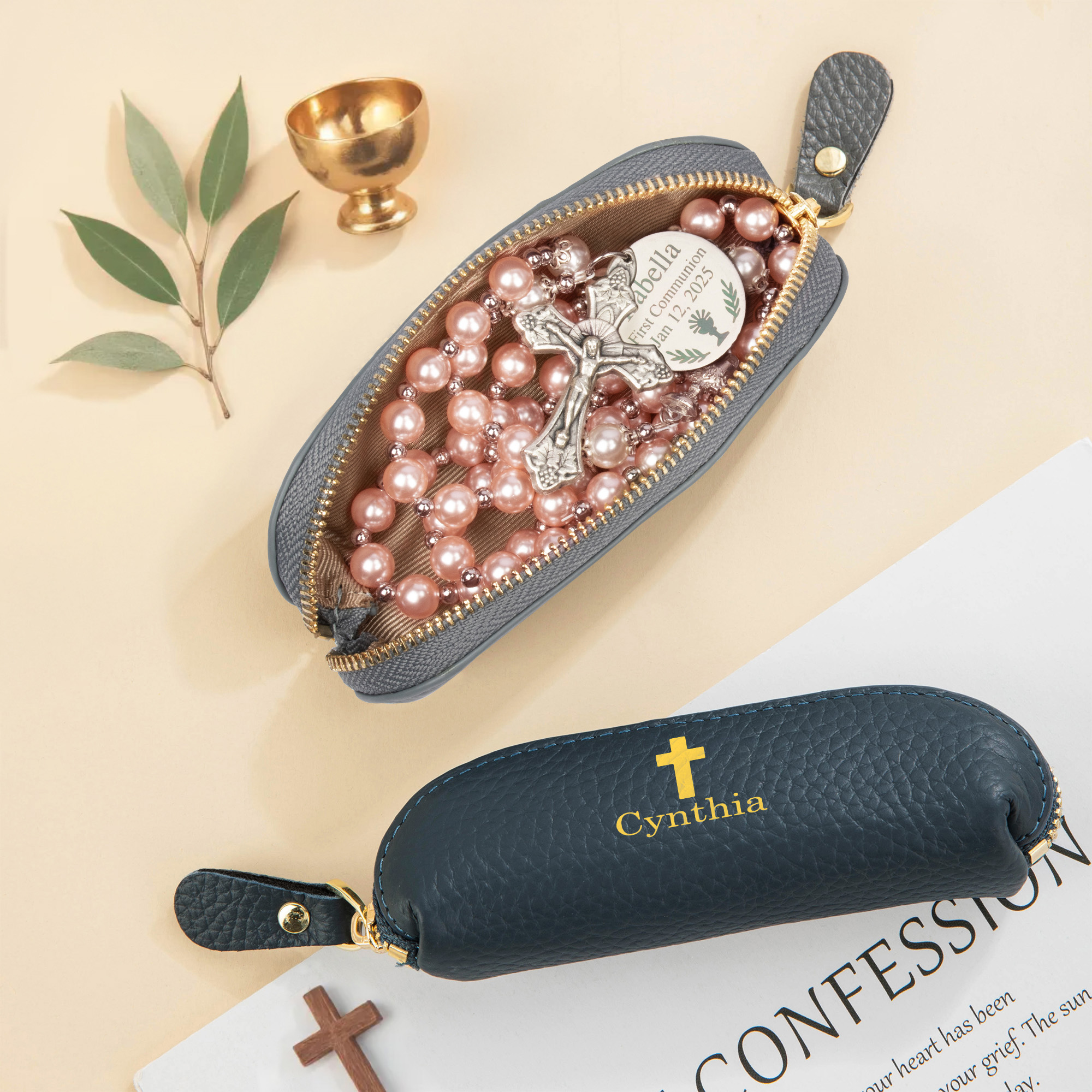 Personalized Cross Multicolor Mini PU Leather Coin Purse Rosary Bag ...