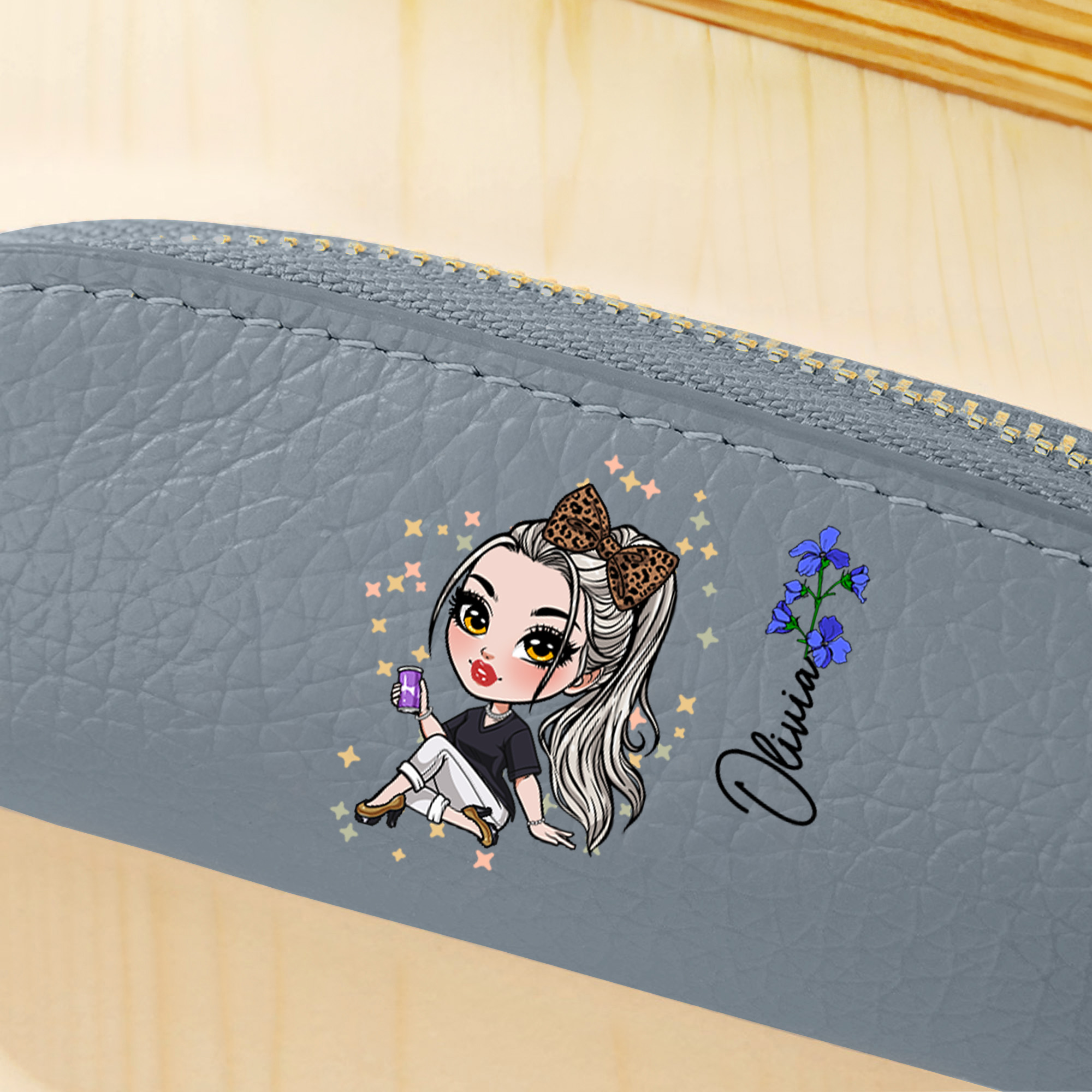 Personalized Fashion Girl Birth Flower Mini PU Leather Coin Purse with ...