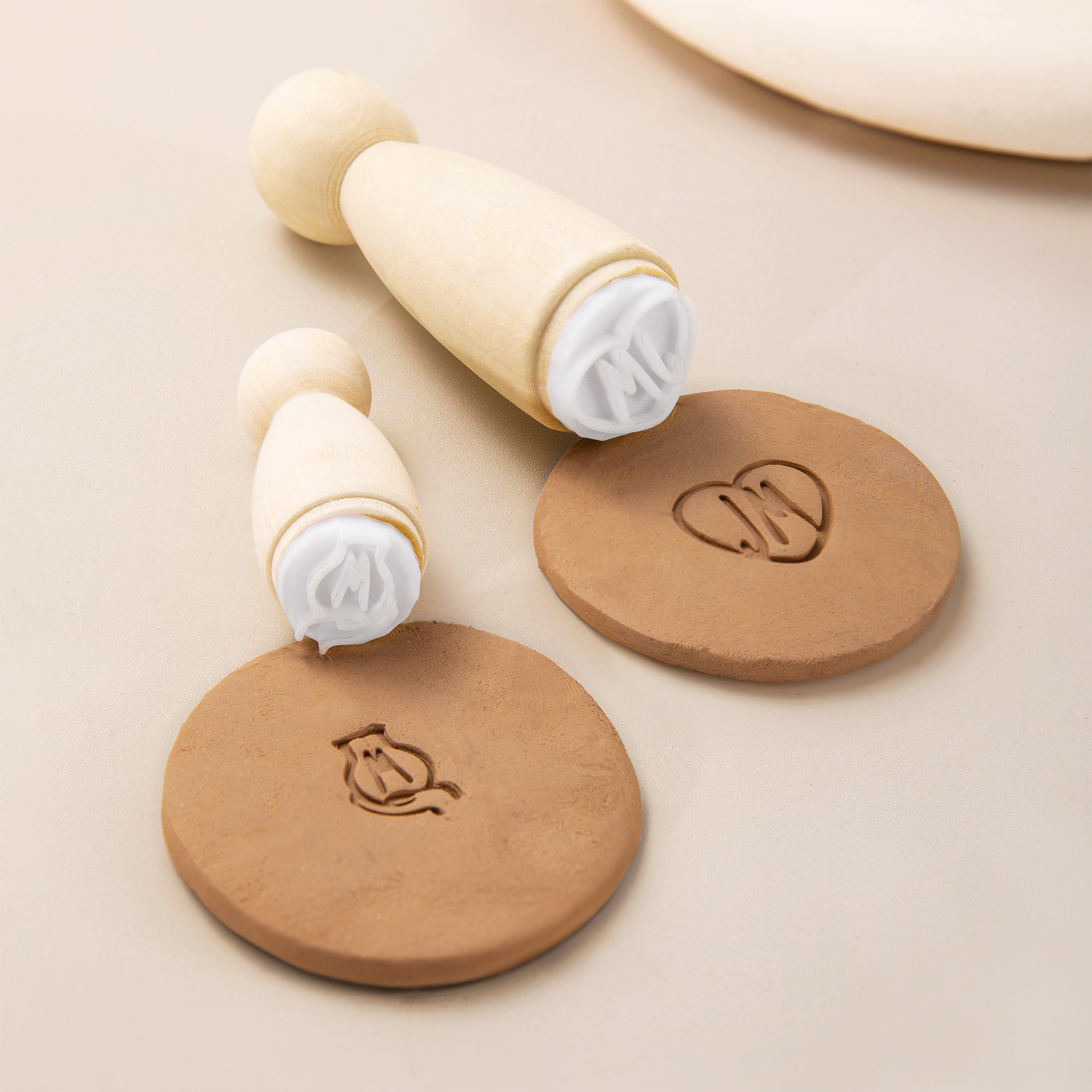 Personalised Clay Pottery Stamp with Text and Wood Round Handle ...