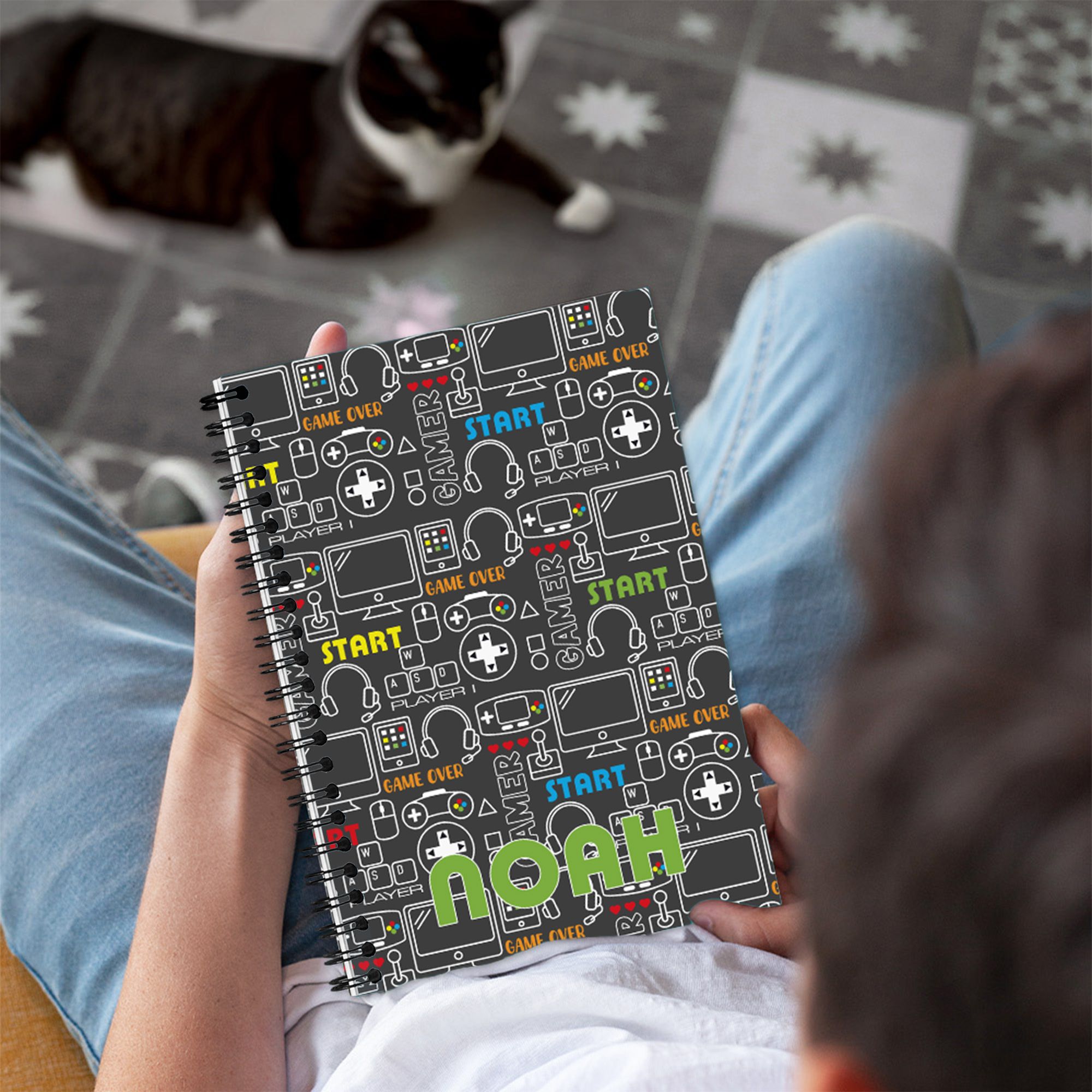 Personalised Game Pattern A5 Spiral Notebook with Name and 120 Lined ...