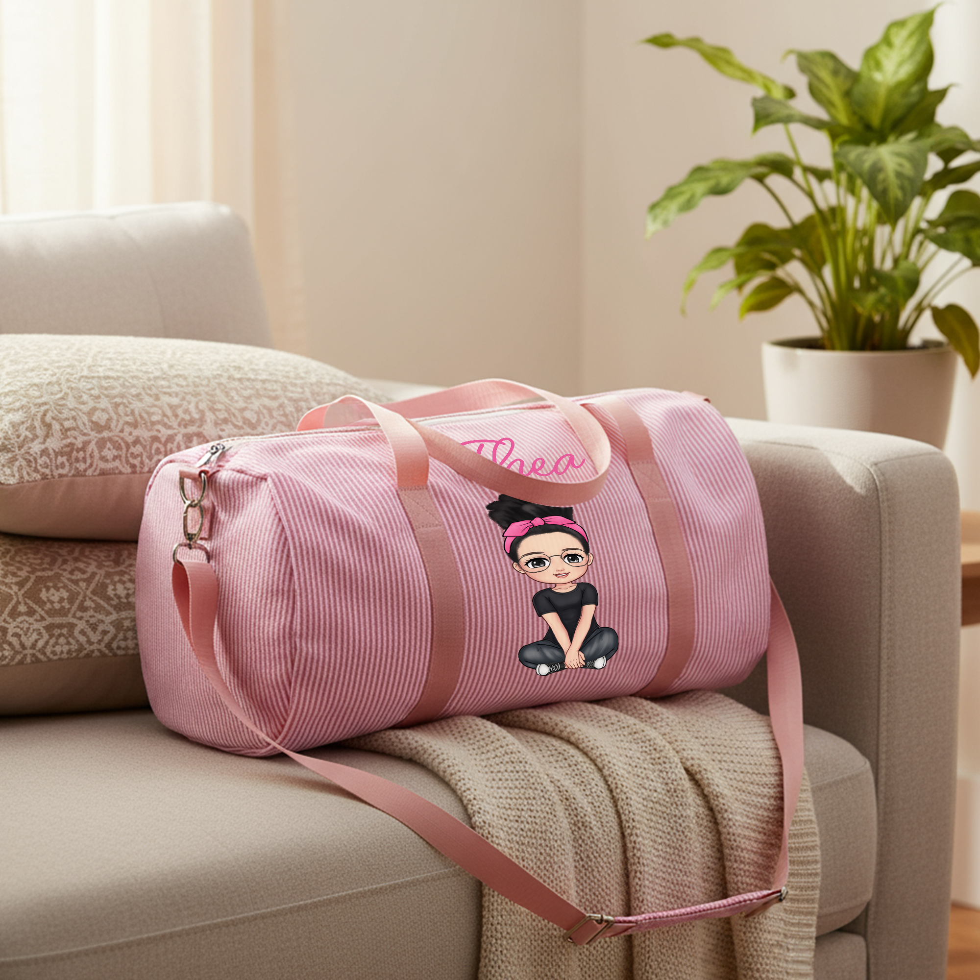 Personalized Cartoon Character Large Canvas Duffle Bag with Name Travel ...