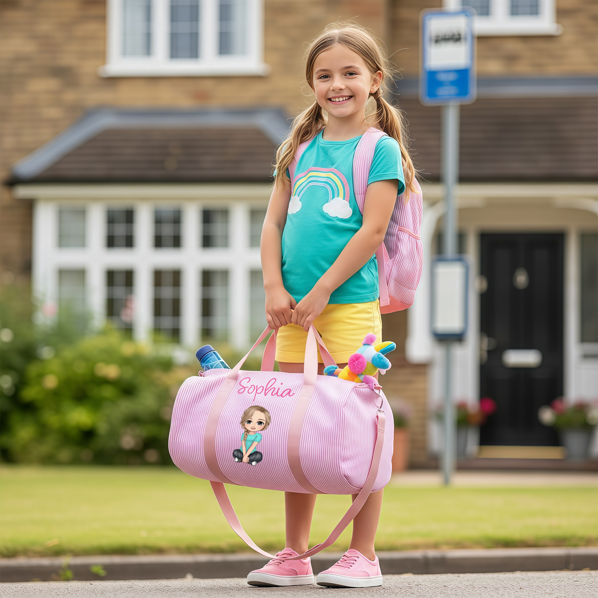 Personalized Cartoon Character Large Canvas Duffle Bag with Name Travel ...