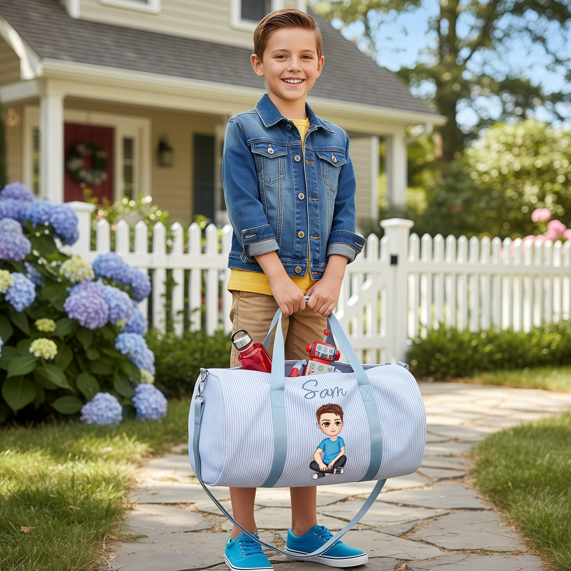Personalized Cartoon Character Large Canvas Duffle Bag with Name Travel ...