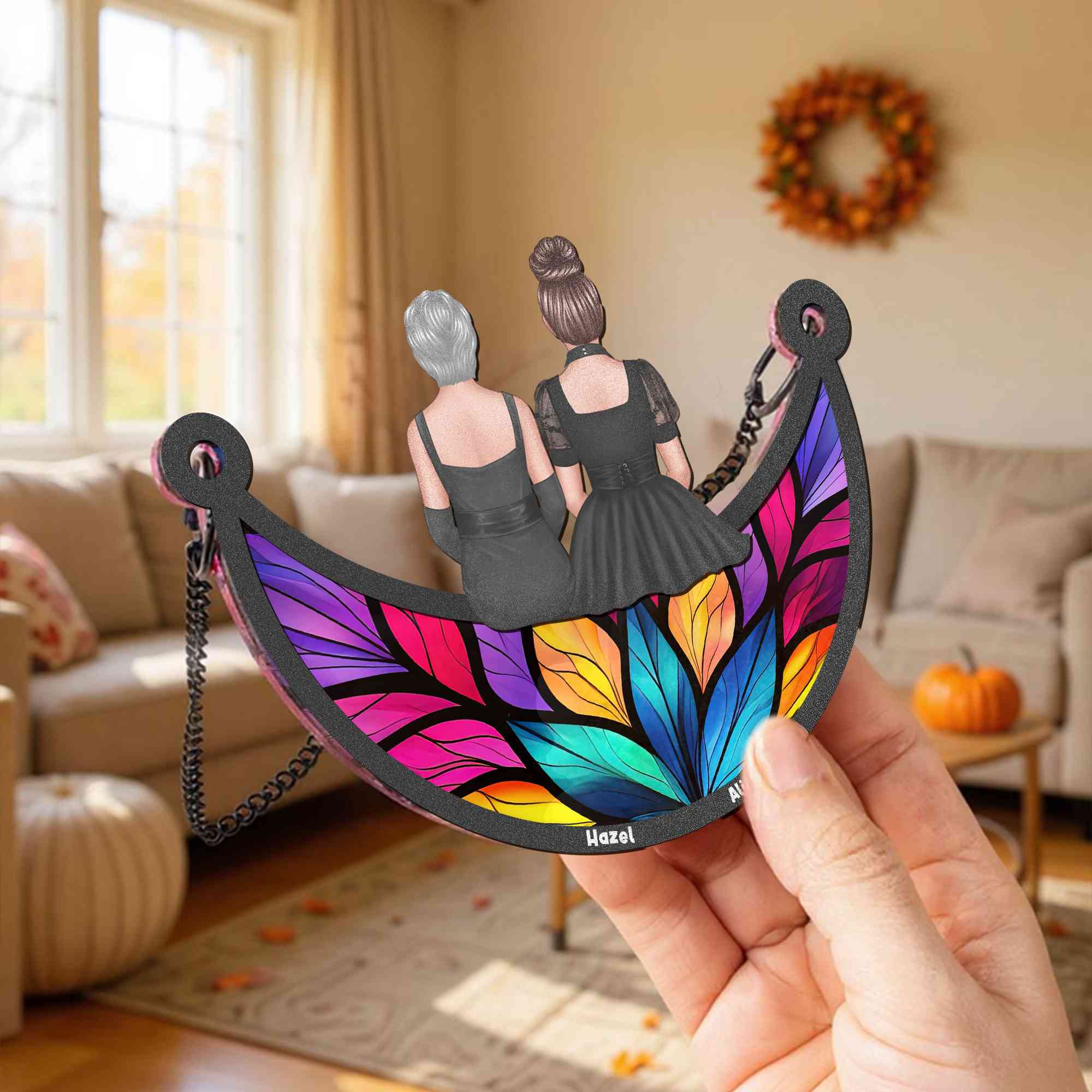 Personalized Halloween Cartoon Character Back View Moon Shape Window ...