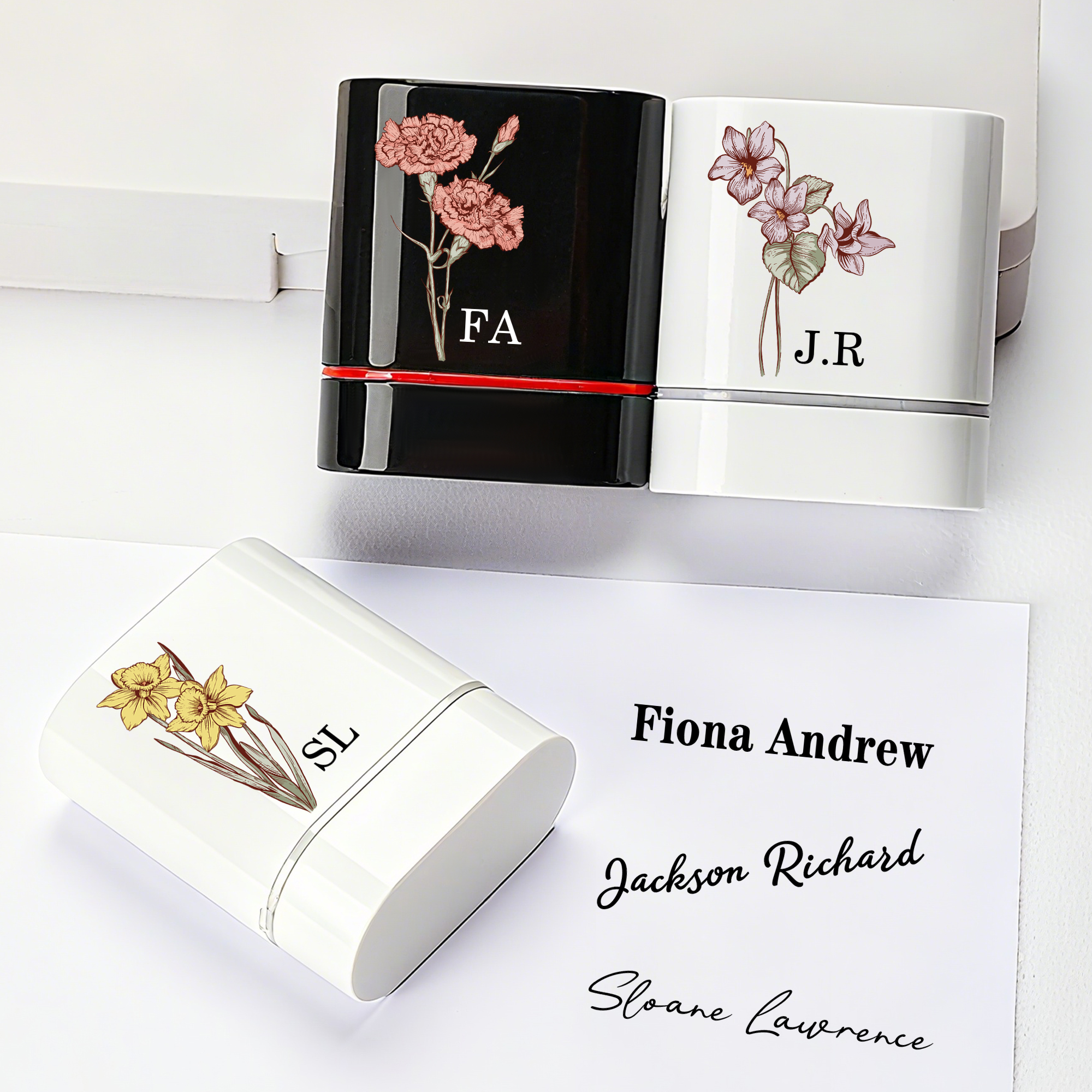 Personalised Birth Flower Name Portable Stamp Daily Use Birthday Gift ...