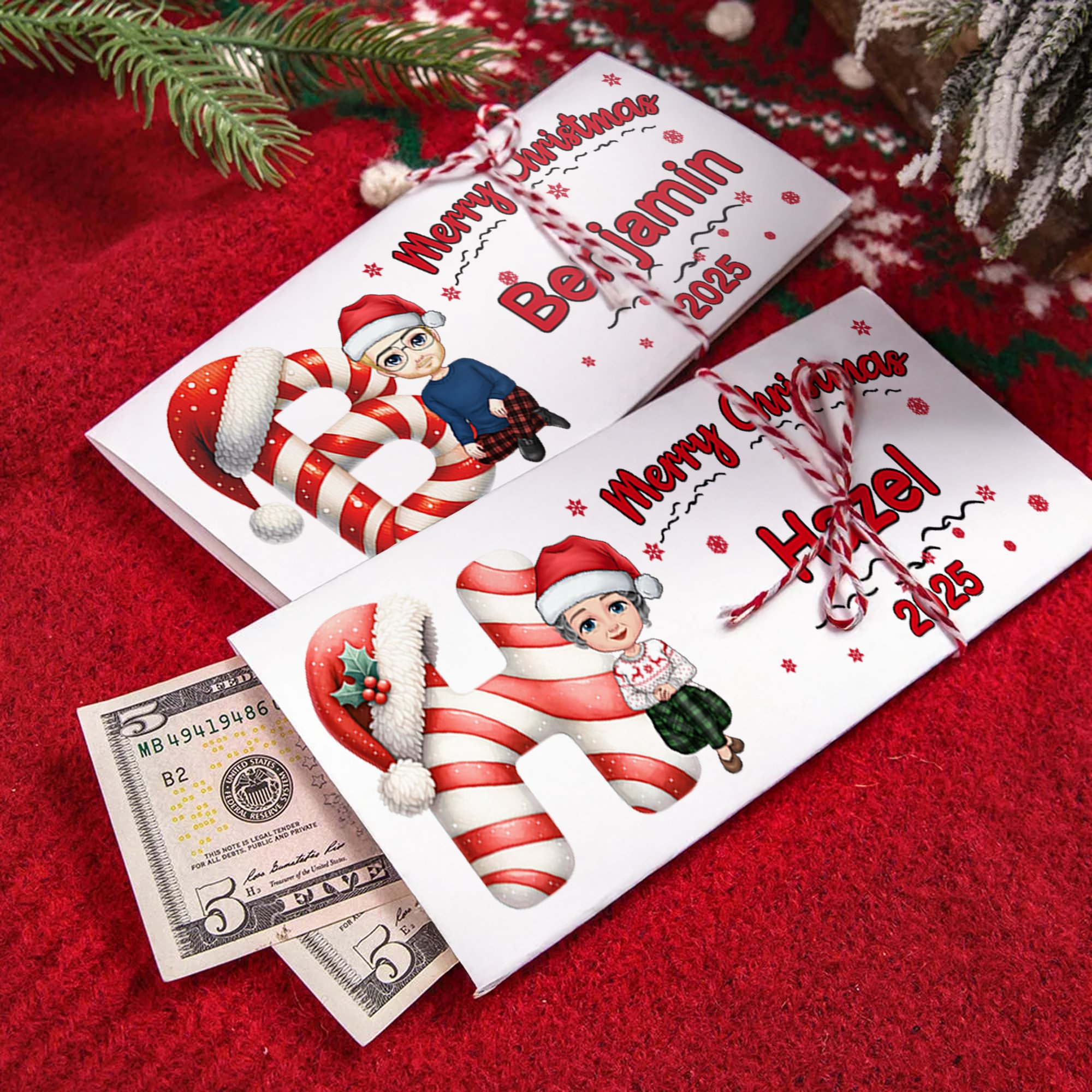 Personalized Cartoon Character Santa Hat Initial Card Wallet with Name ...