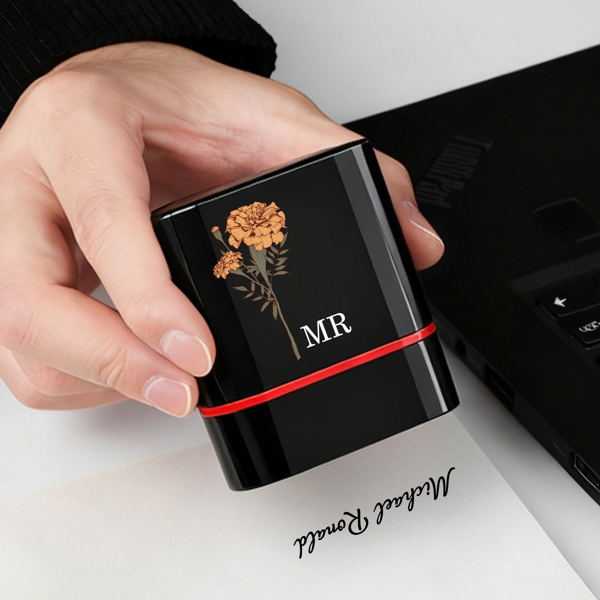 Personalised Birth Flower Name Portable Stamp Daily Use Birthday Gift ...