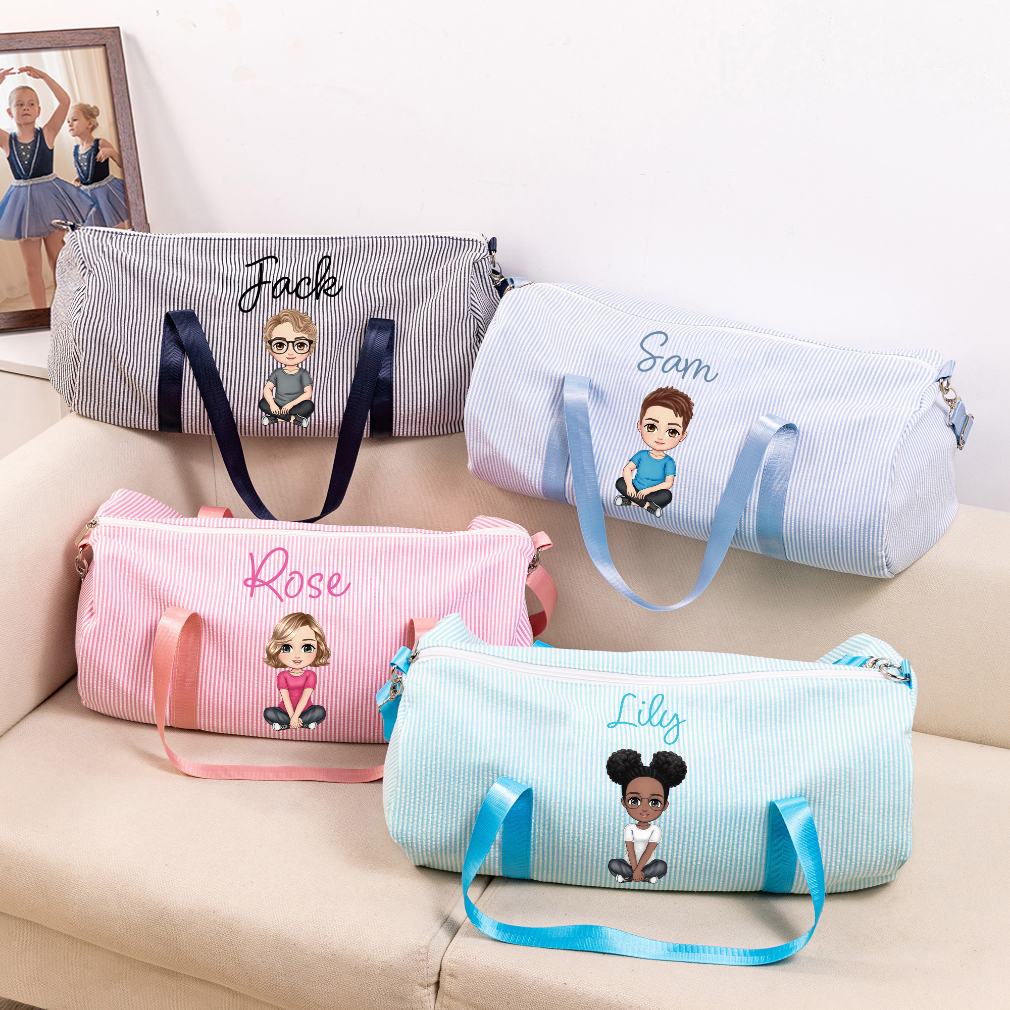 Personalised Cartoon Character Large Canvas Duffle Bag with Name Travel ...