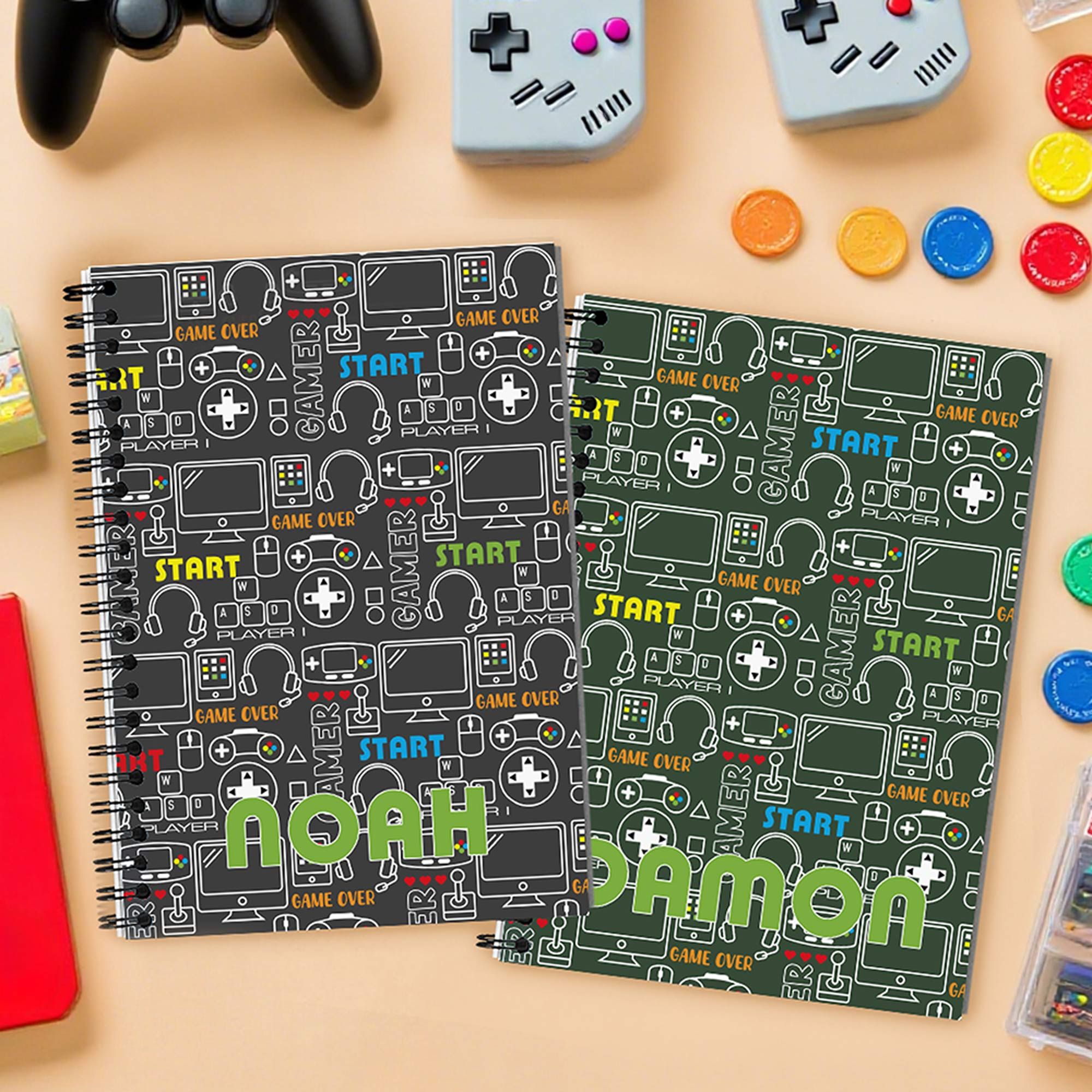 Personalised Game Pattern A5 Spiral Notebook with Name and 120 Lined ...