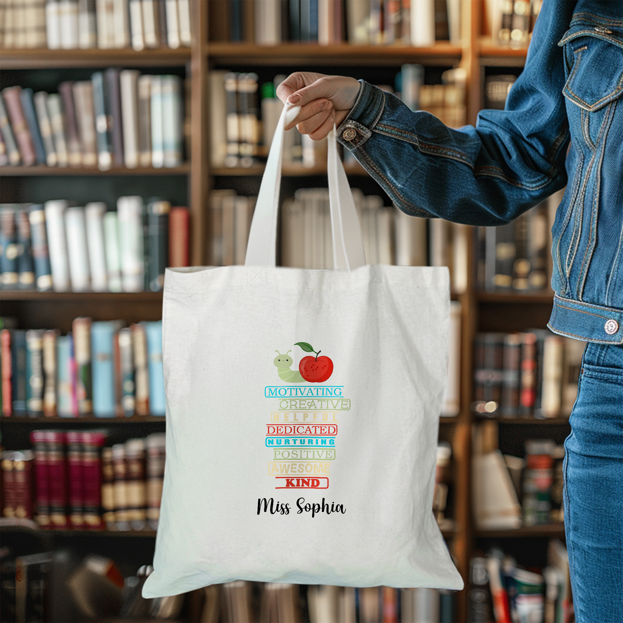 Personalised Teacher Traits Books Deign Canvas Tote Bag with Text Daily ...