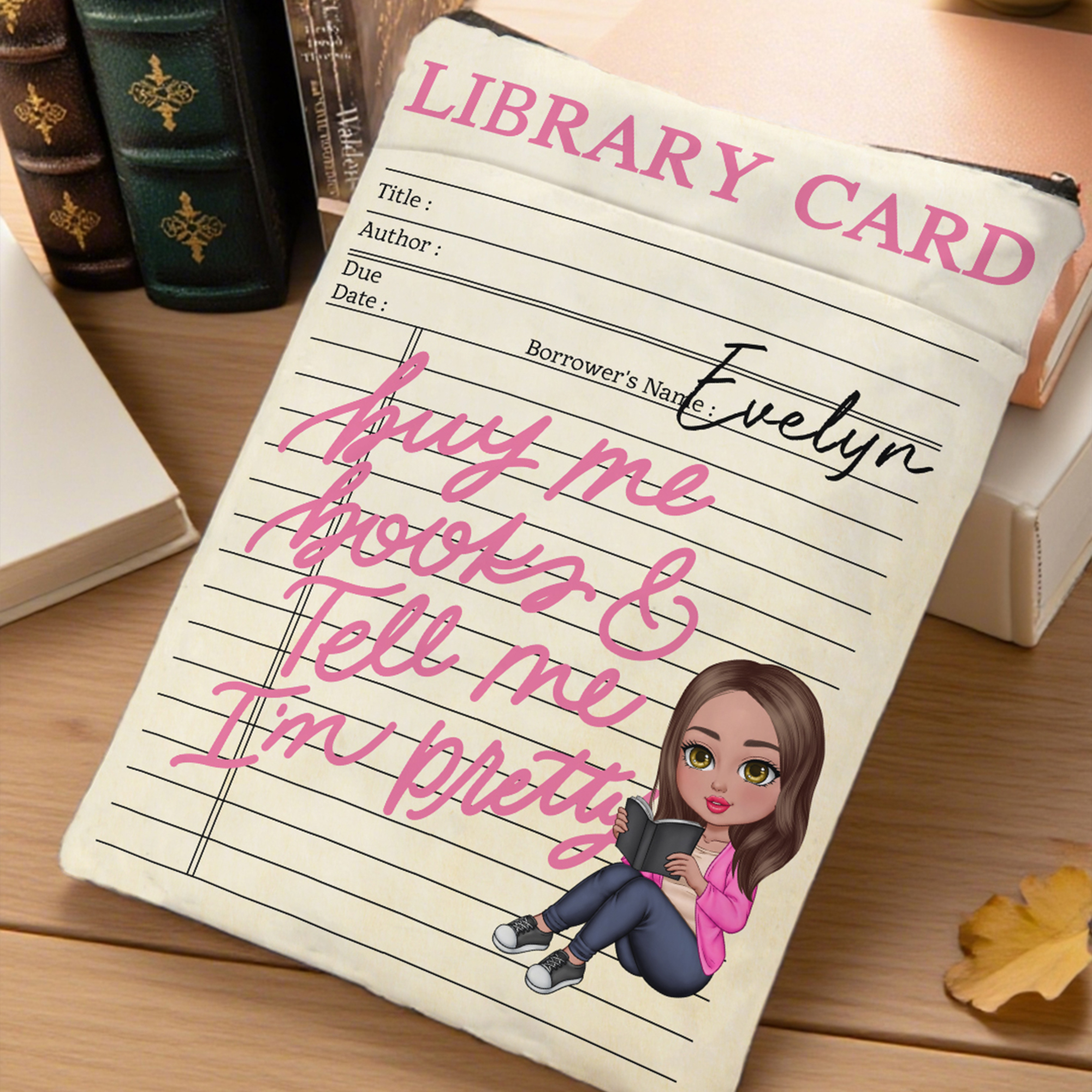 Personalised Cartoon Reading Girl Name Book Sleeve Cover with Zipper ...
