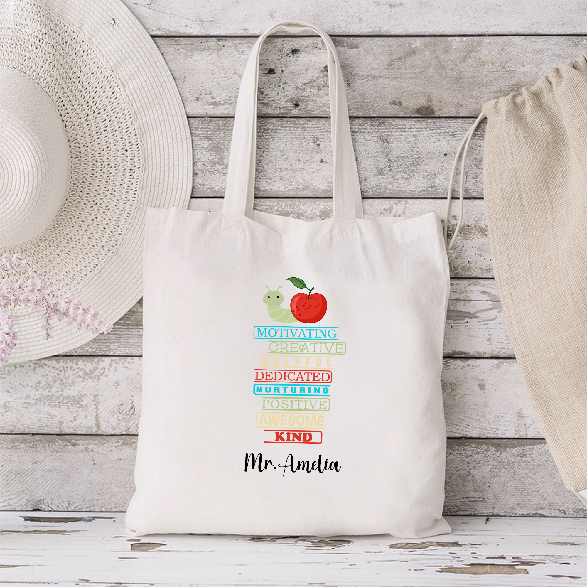 Personalised Teacher Traits Books Deign Canvas Tote Bag with Text Daily ...