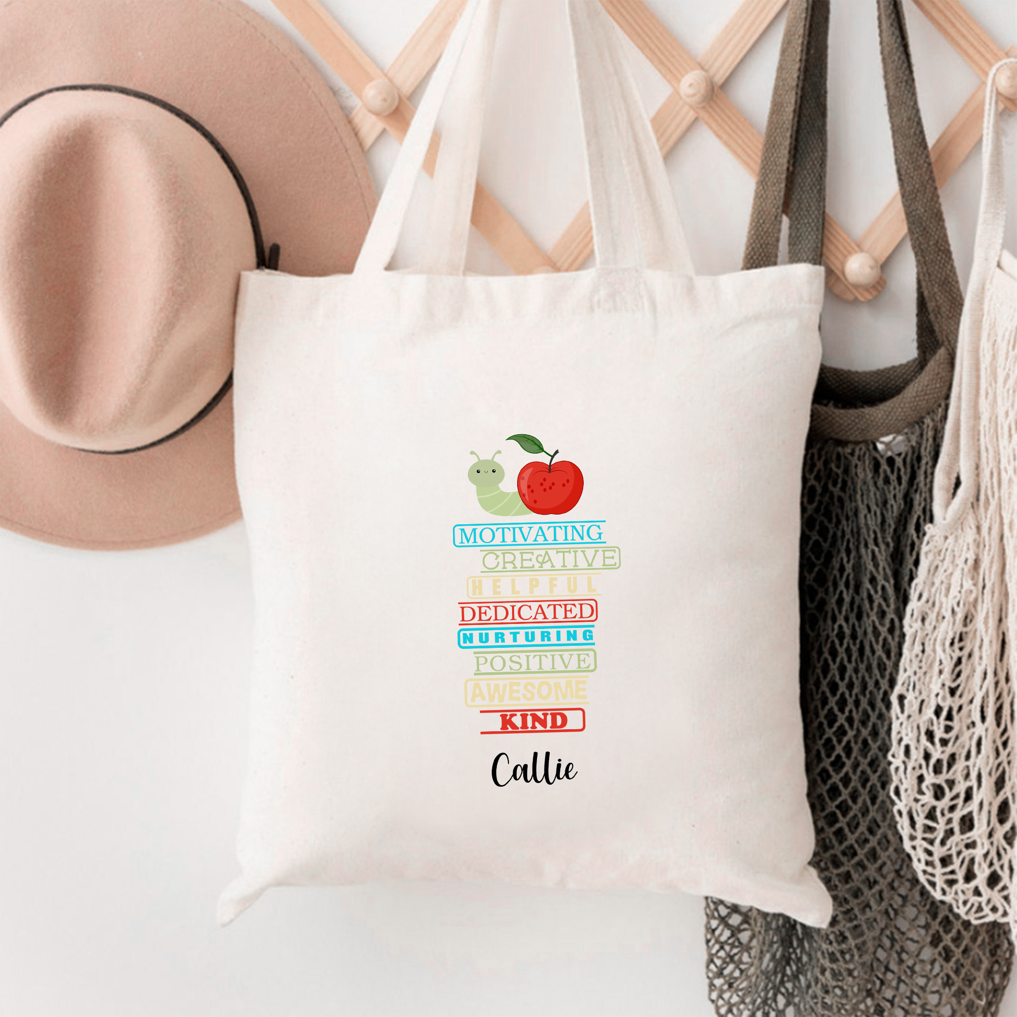 Personalised Teacher Traits Books Deign Canvas Tote Bag with Text Daily ...