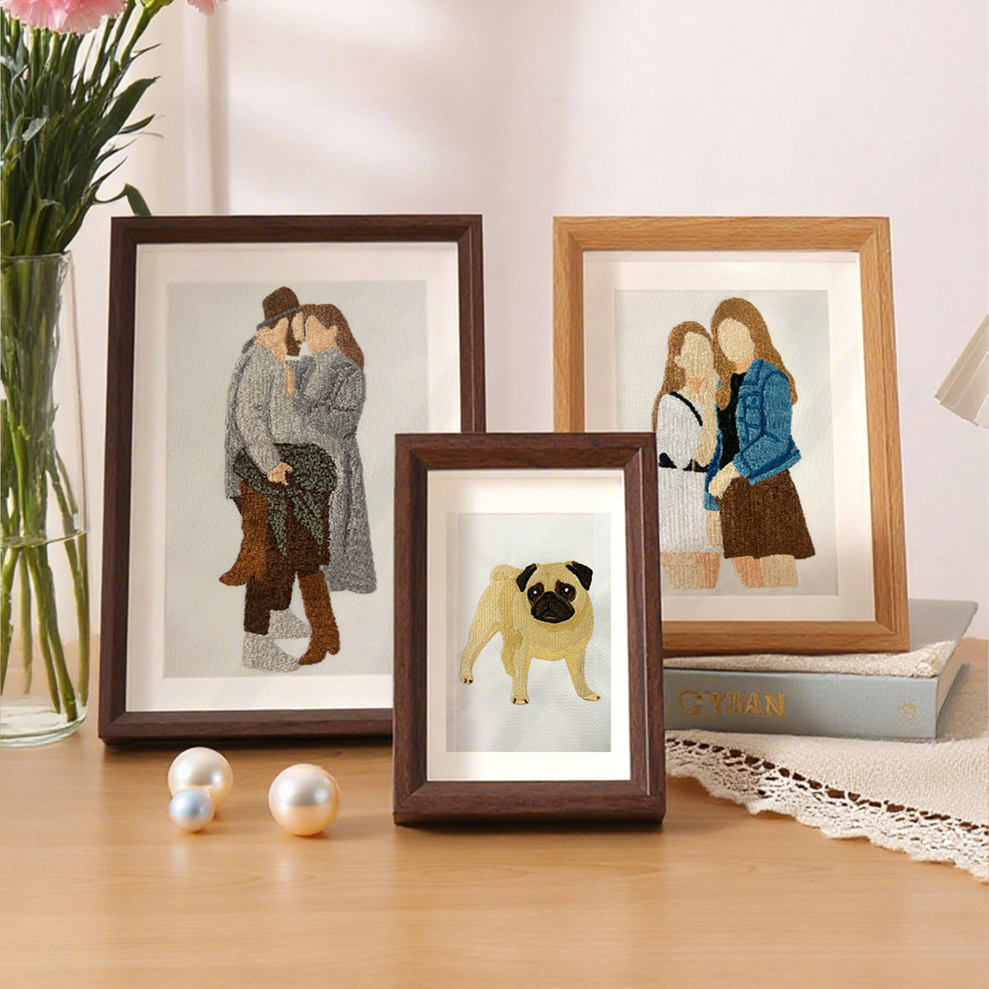 Personalized Art Embroidery Photo Frame Desk Decor Anniversary Birthday ...