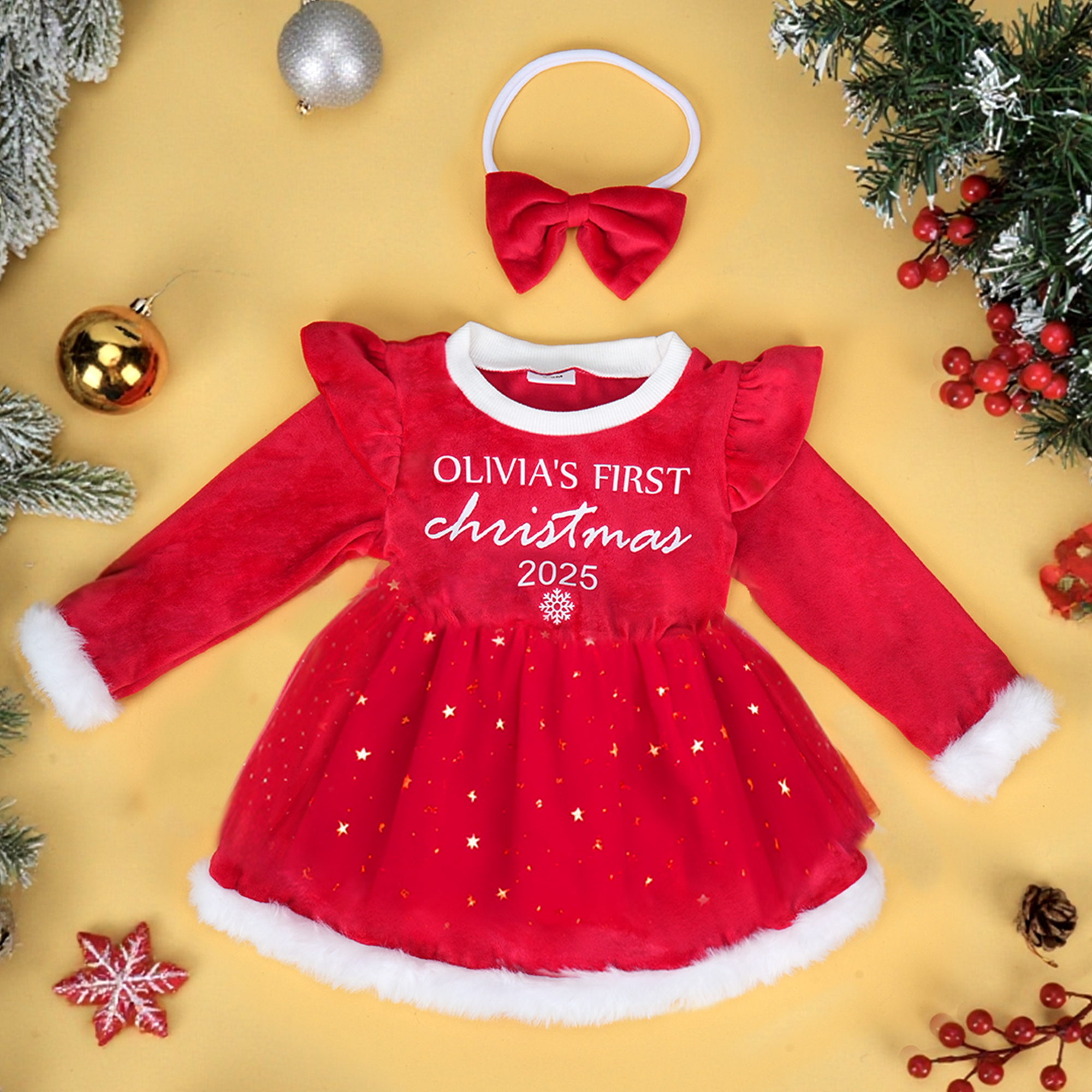Personalized Baby Girl Red Tutu Dress Bow Headband Outfit with Name and ...