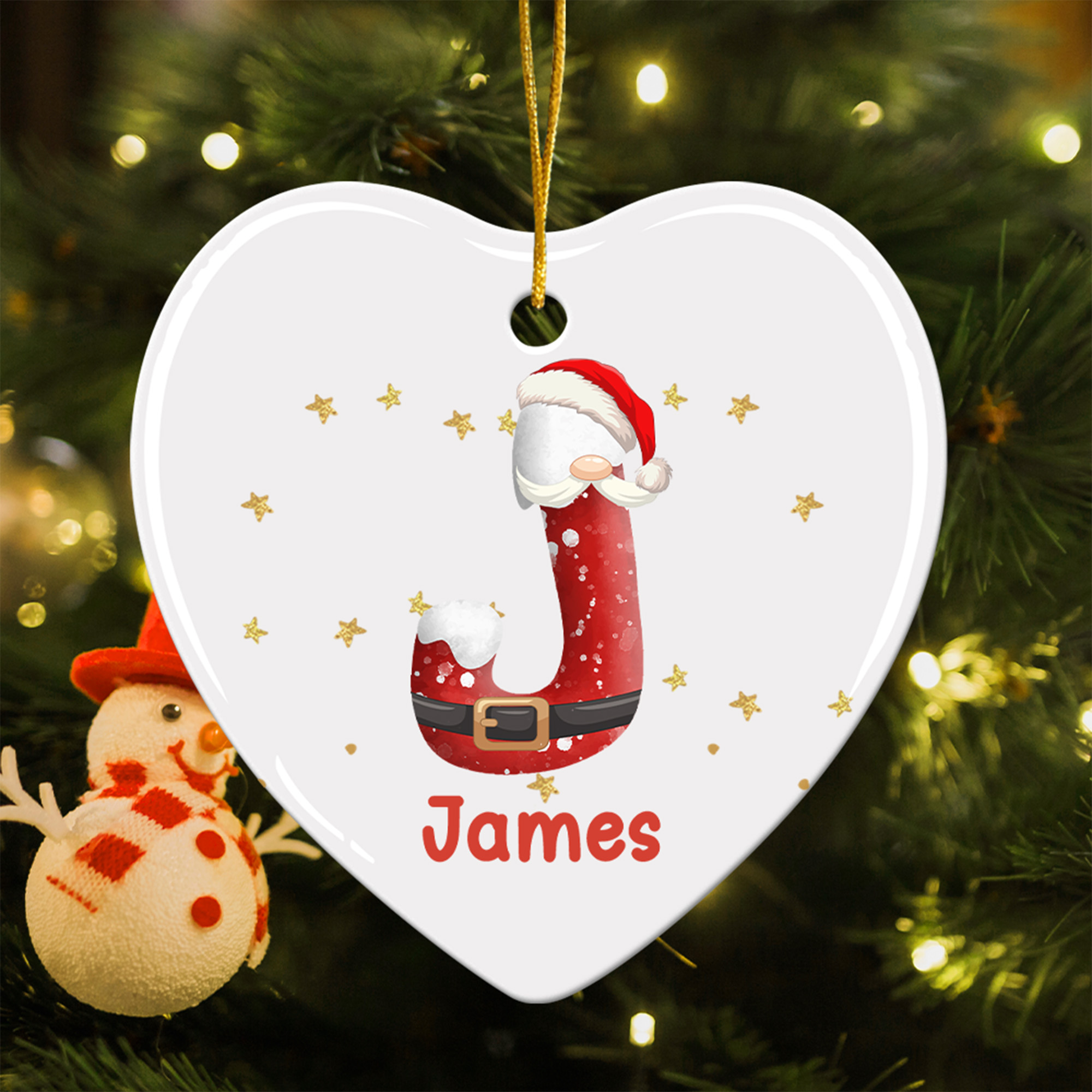 Personalized Santa Claus Candy Cane Initial Round Heart Christmas ...