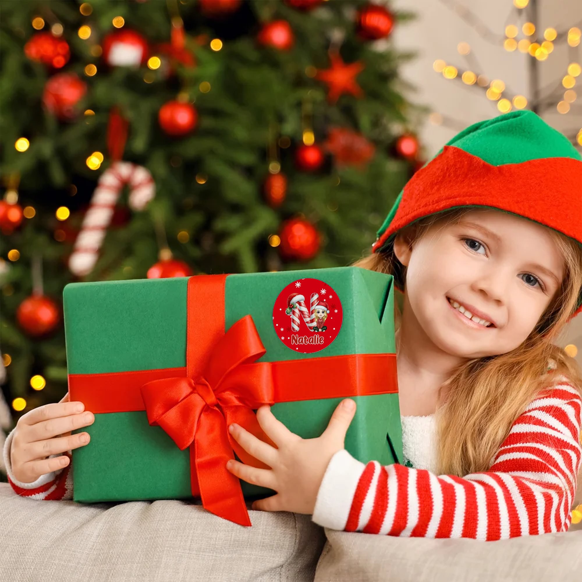 Personalised Cartoon Character Santa Hat Initial Waterproof Stickers ...