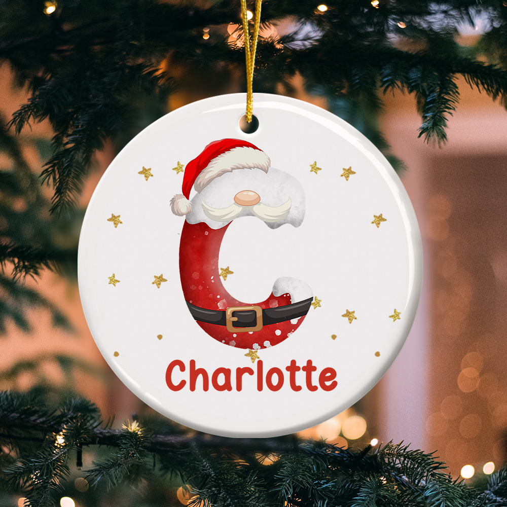 Personalized Santa Claus Candy Cane Initial Round Heart Christmas ...