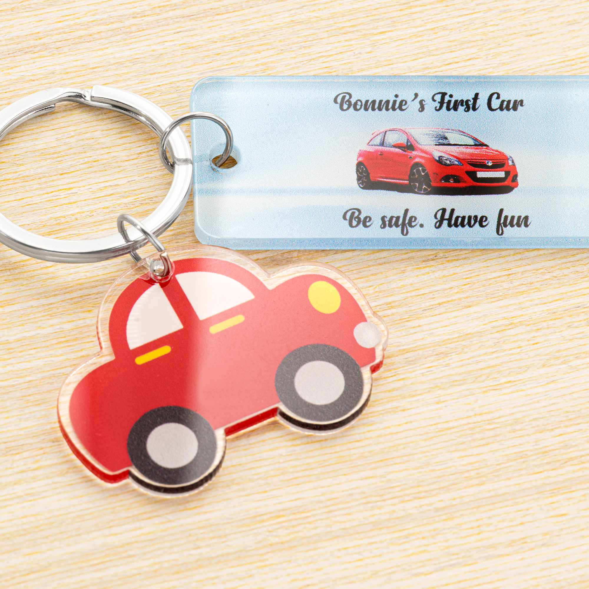 Personalized Multicolor First Car Photo Keychain with Name and Text ...