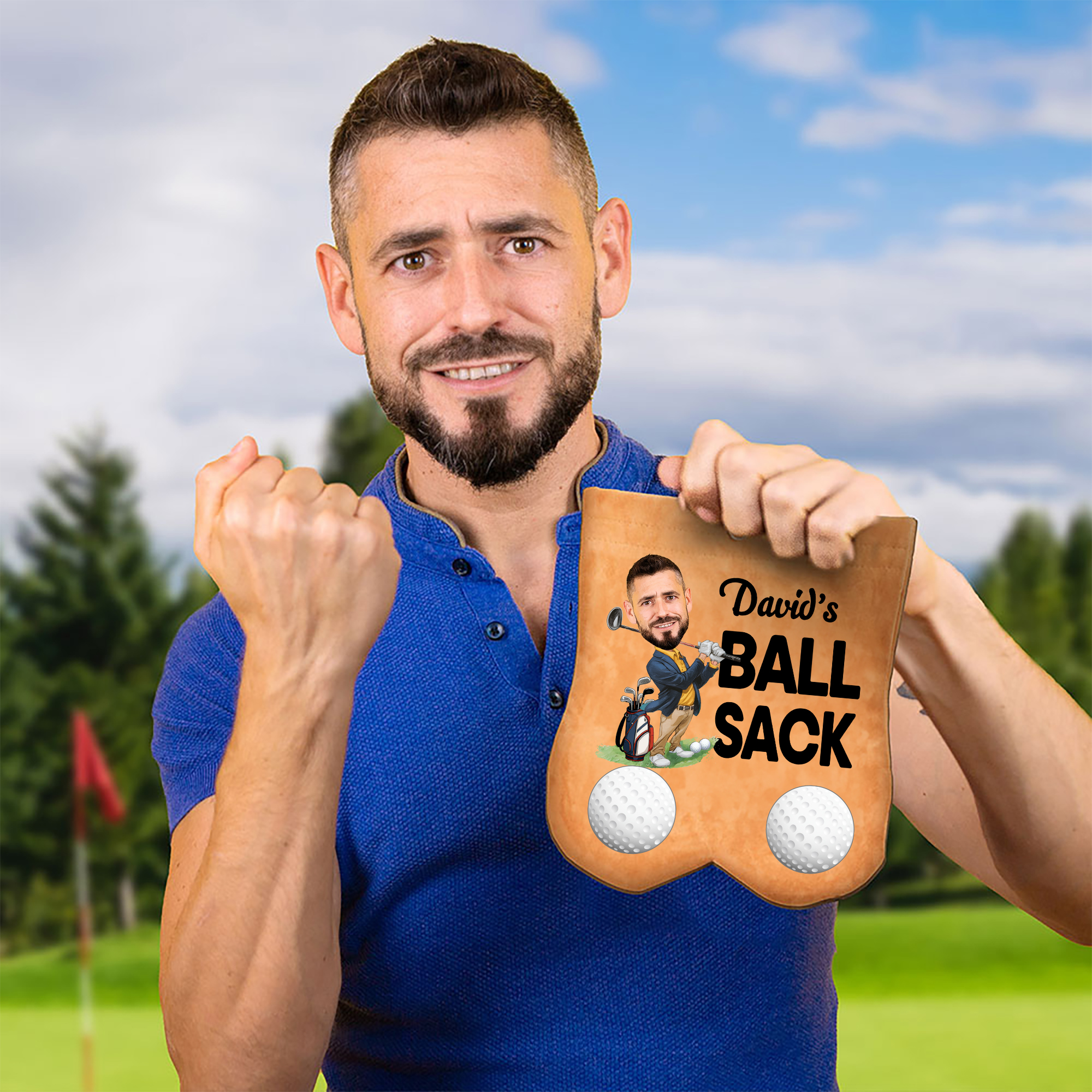 Personalized Cartoon Character Face Photo Suede Golf Ball Bag Sack with ...