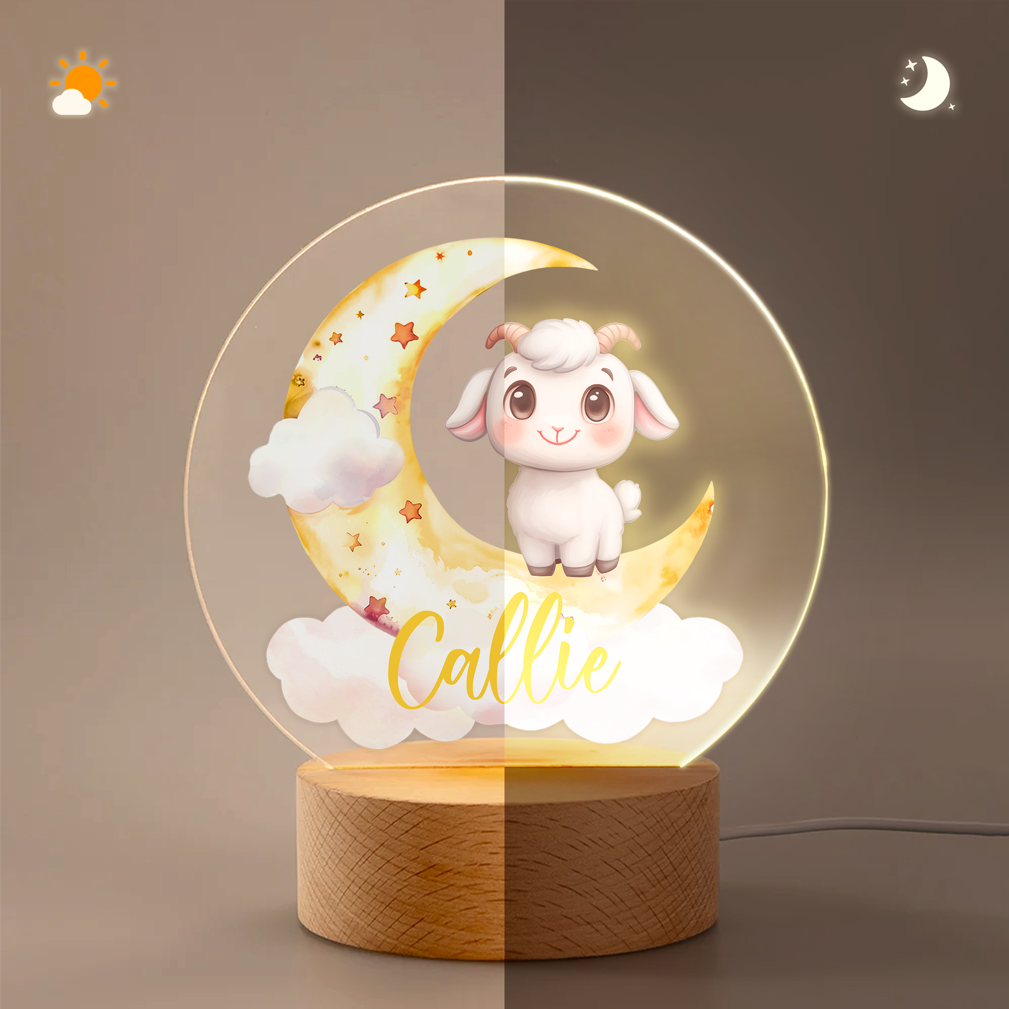Personalized Cute Marine Jungle Animals Acrylic LED Night Light with ...